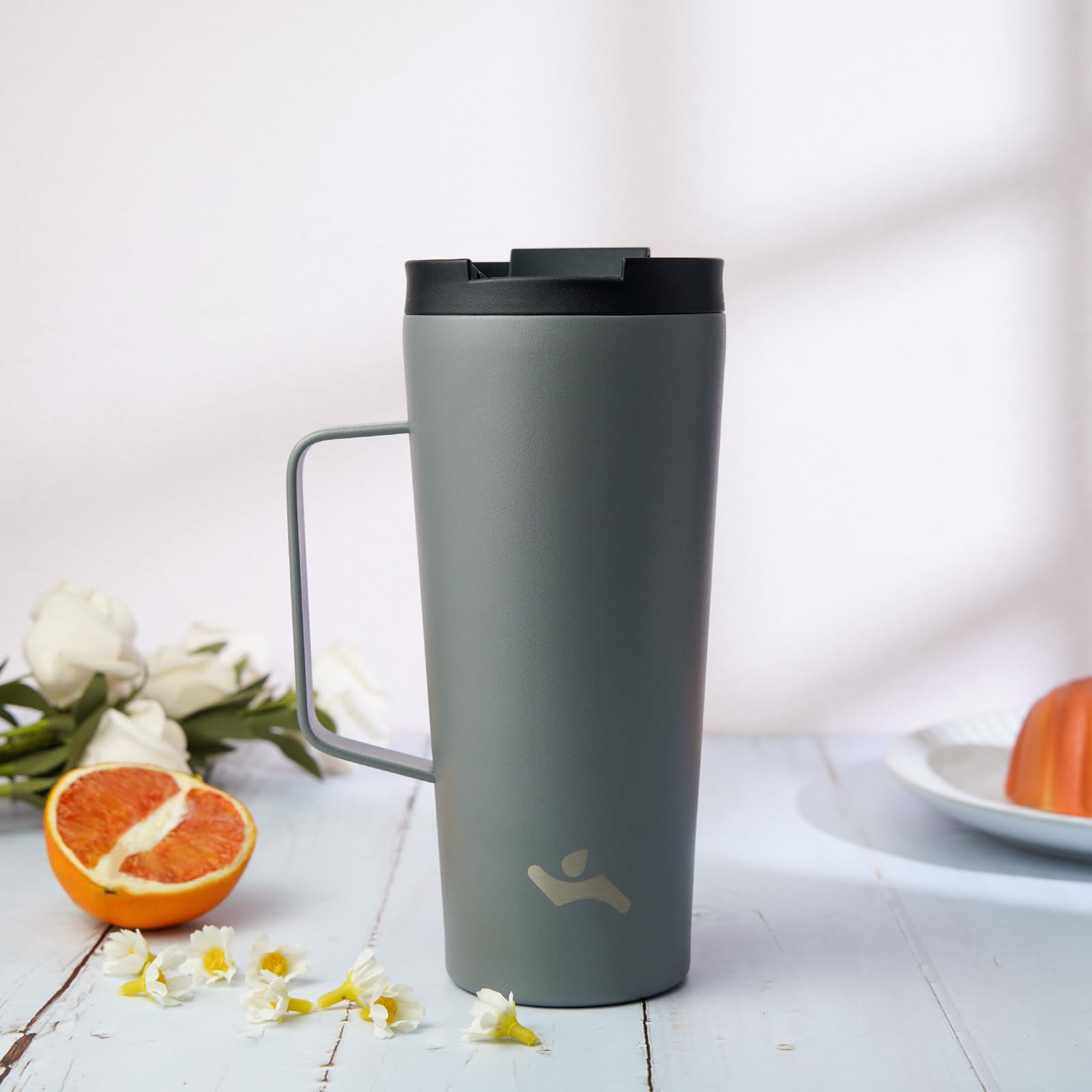 Konokyo Insulated Tumbler with Handle and Straw, 18 OZ Travel Coffee Mug Stainless Steel Cup Metal Water Bottle,Grey