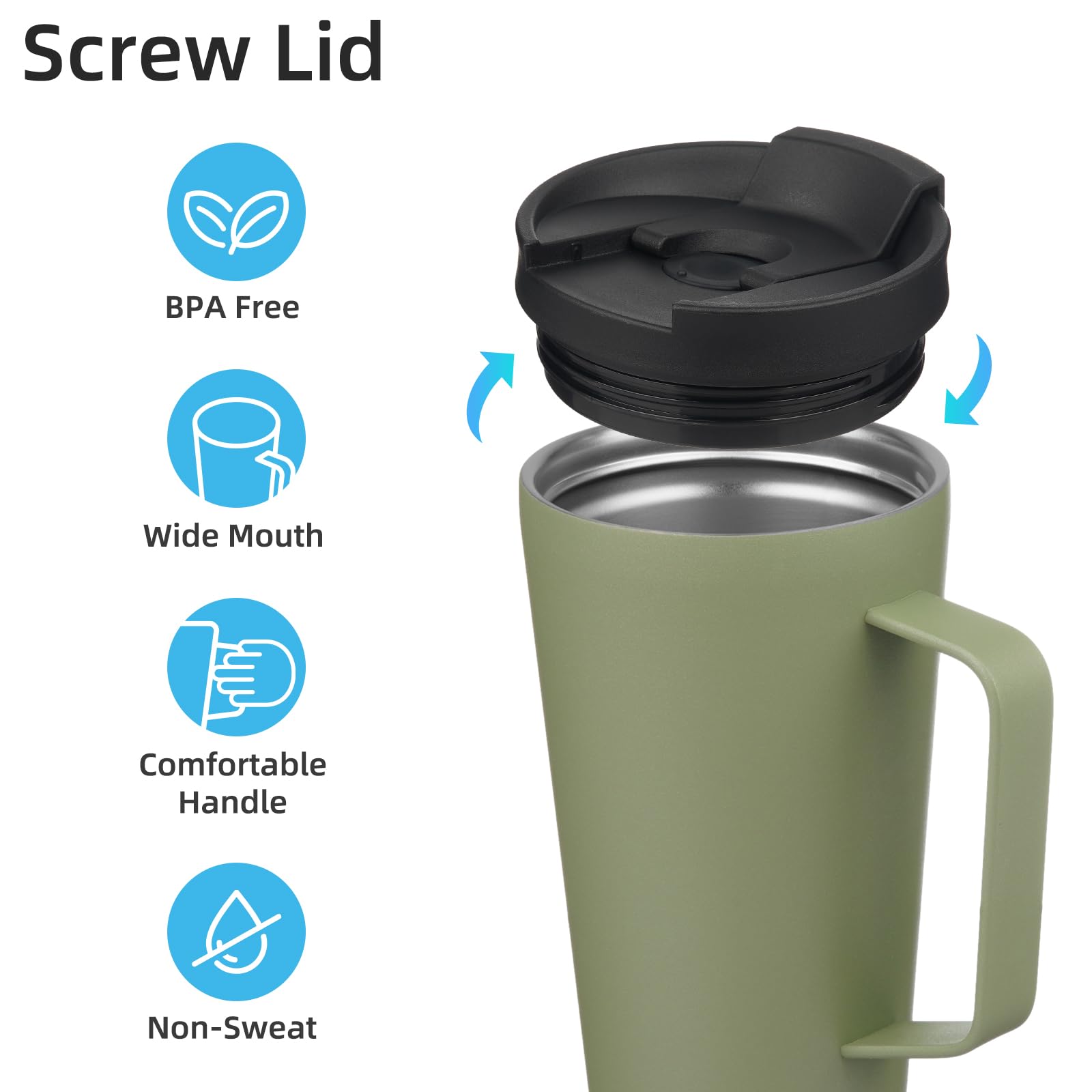 Konokyo Insulated Tumbler with Handle and Straw, 18 OZ Travel Coffee Mug Stainless Steel Cup Metal Water Bottle,Camp Green