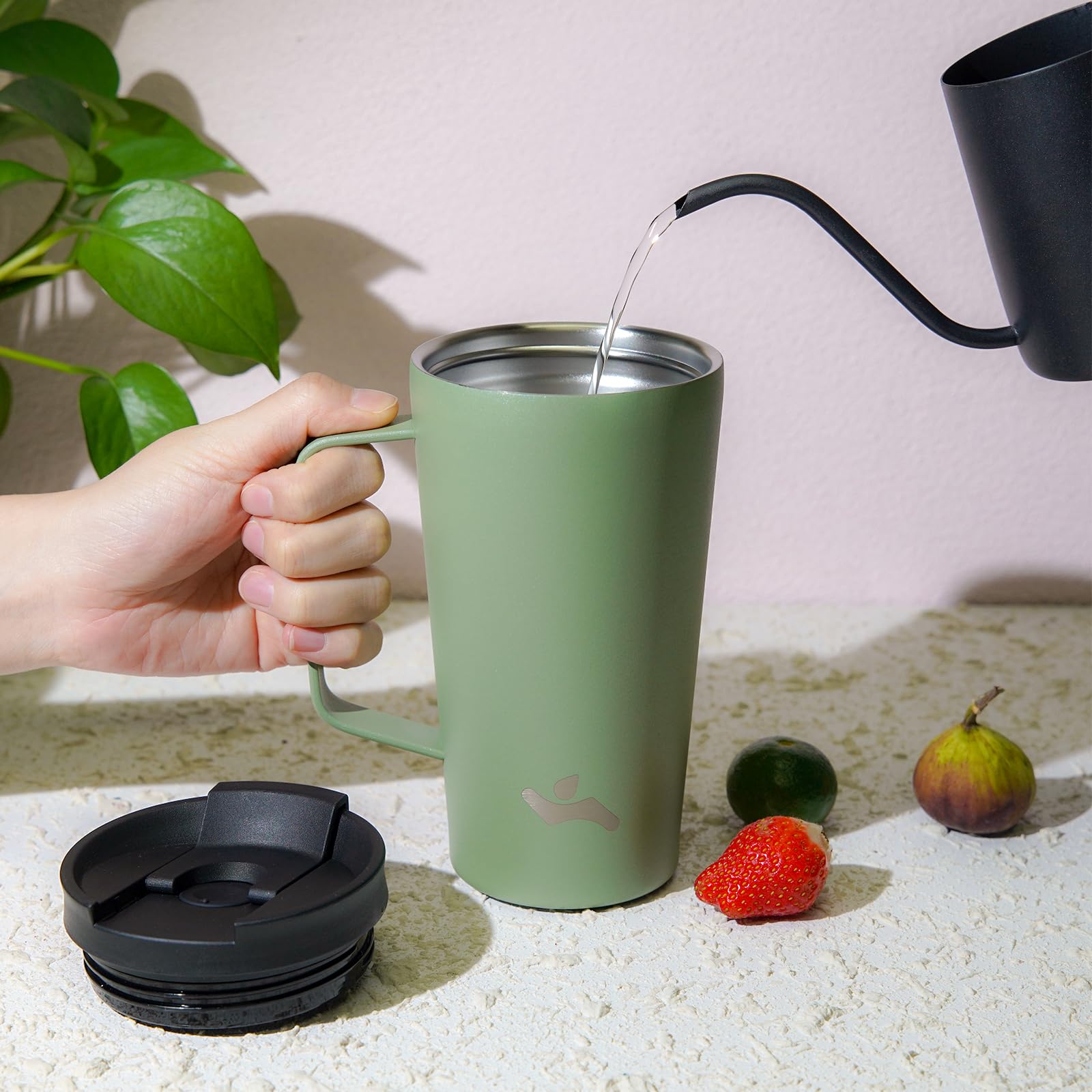Konokyo Insulated Tumbler with Handle and Straw, 18 OZ Travel Coffee Mug Stainless Steel Cup Metal Water Bottle,Camp Green