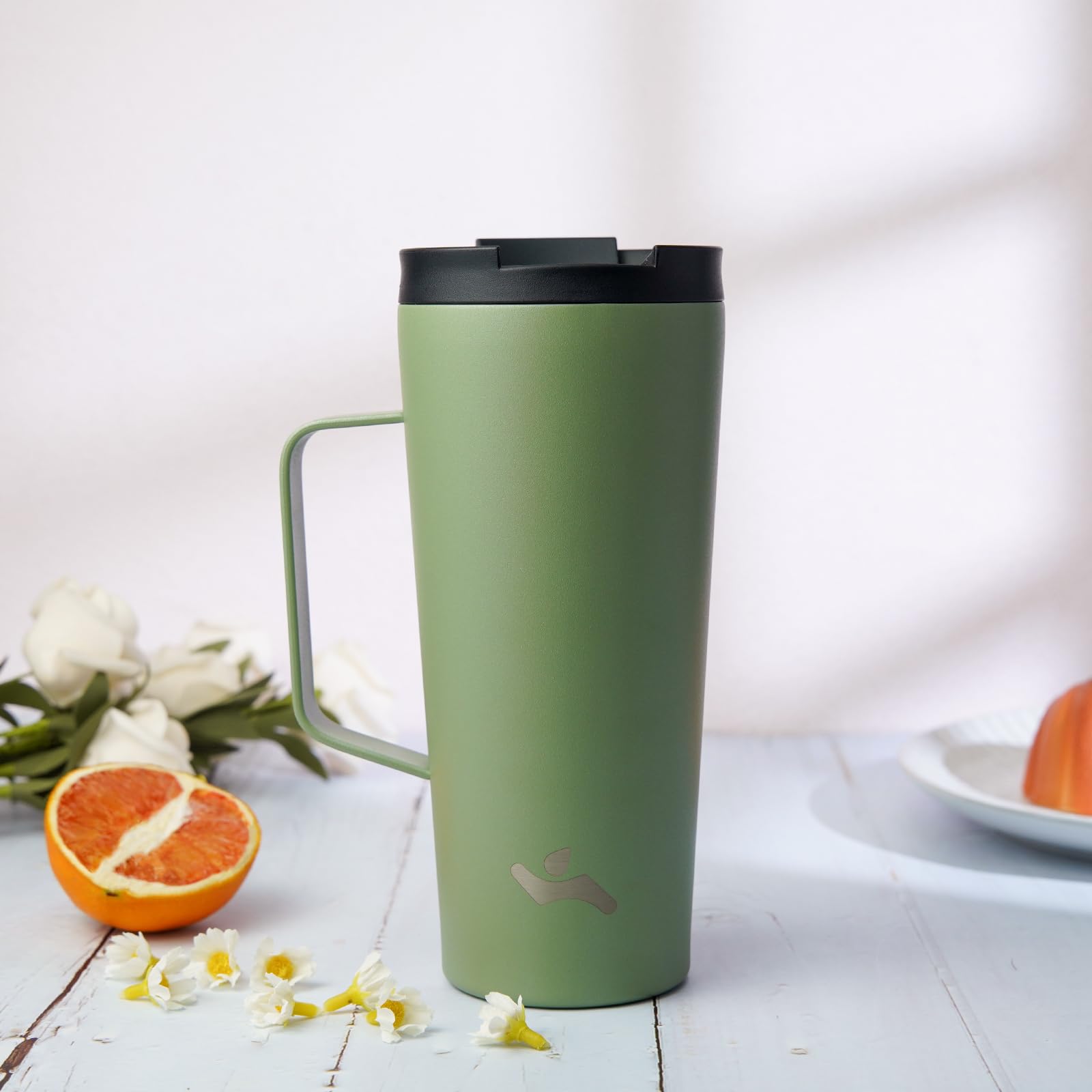 Konokyo Insulated Tumbler with Handle and Straw, 18 OZ Travel Coffee Mug Stainless Steel Cup Metal Water Bottle,Camp Green