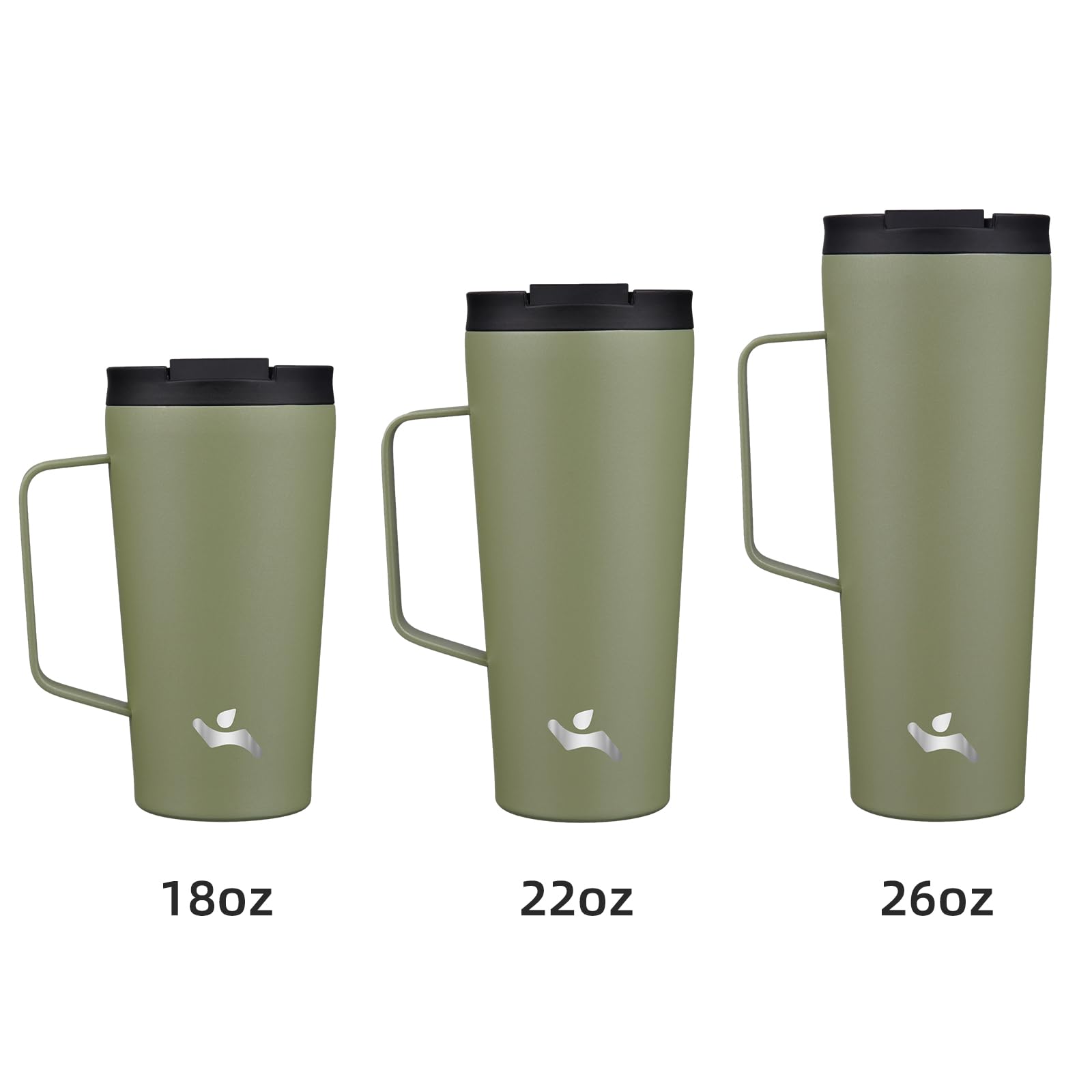 Konokyo Insulated Tumbler with Handle and Straw, 18 OZ Travel Coffee Mug Stainless Steel Cup Metal Water Bottle,Camp Green