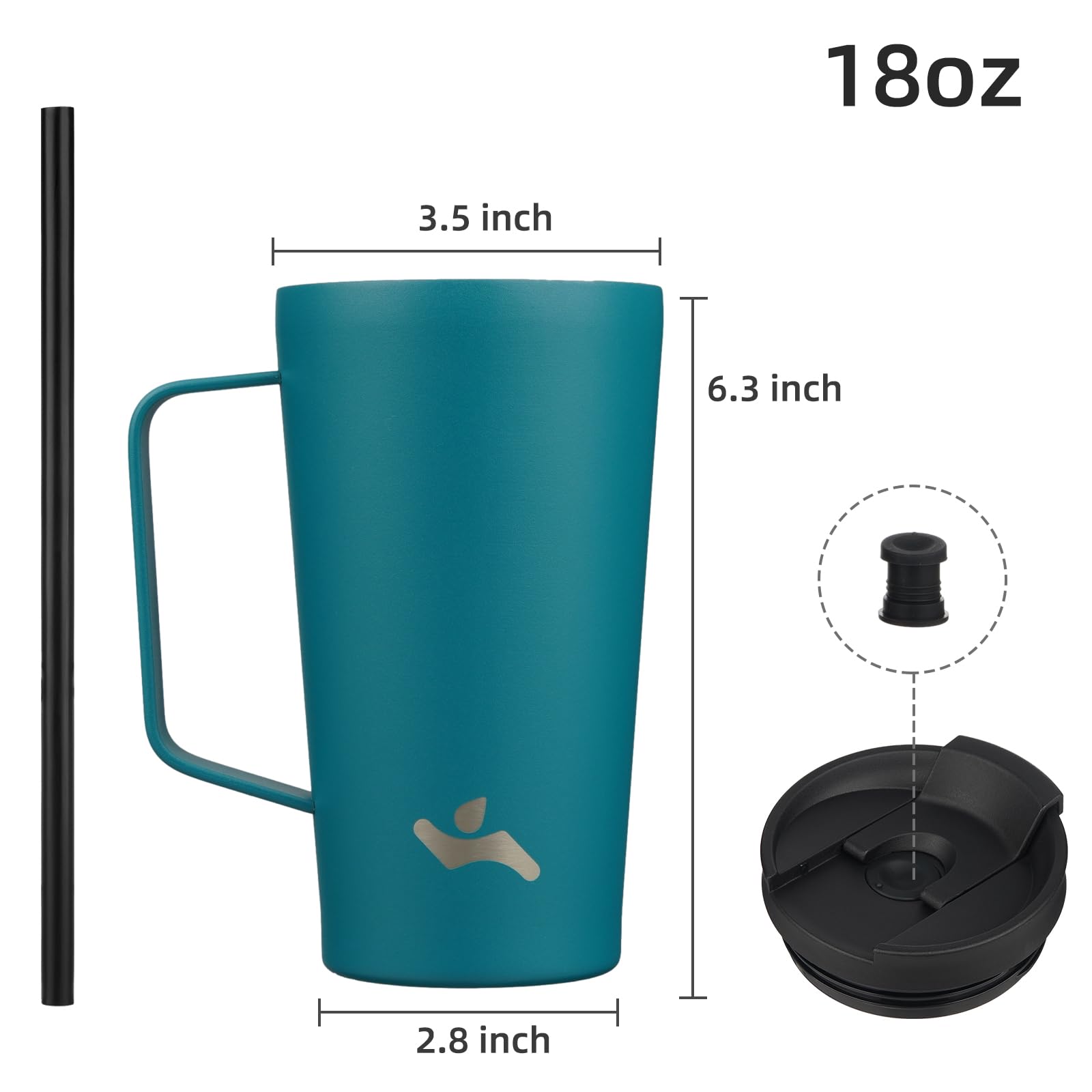 Konokyo Insulated Tumbler with Handle and Straw, 18 OZ Travel Coffee Mug Stainless Steel Cup Metal Water Bottle,Blue