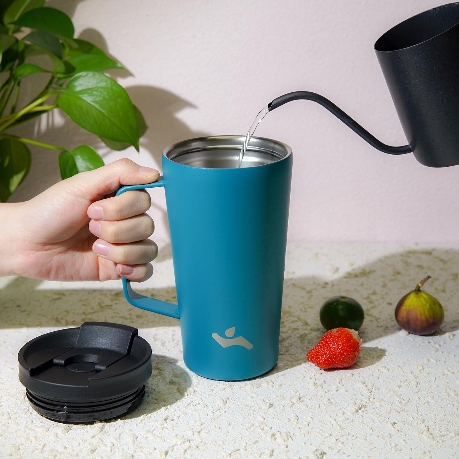 Konokyo Insulated Tumbler with Handle and Straw, 18 OZ Travel Coffee Mug Stainless Steel Cup Metal Water Bottle,Blue