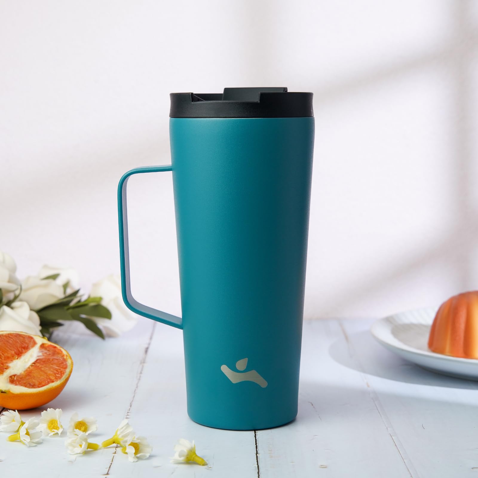 Konokyo Insulated Tumbler with Handle and Straw, 18 OZ Travel Coffee Mug Stainless Steel Cup Metal Water Bottle,Blue