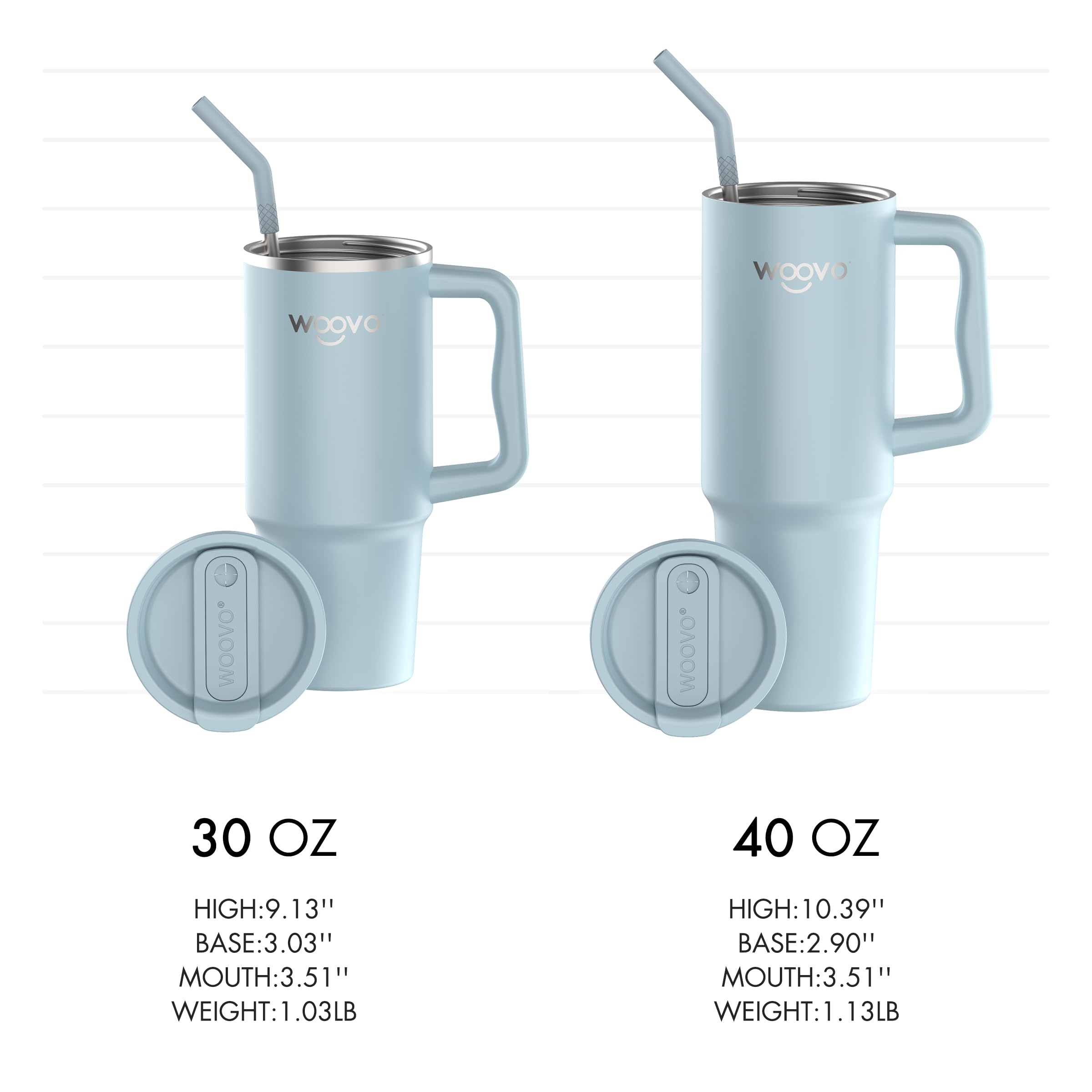 30 oz Water Cup with Straw and Lid, Insulated Water Bottle with Handle, BPA Free Reusable Double Wall Stainless Steel Tumbler Cup for Adults, Light Blue