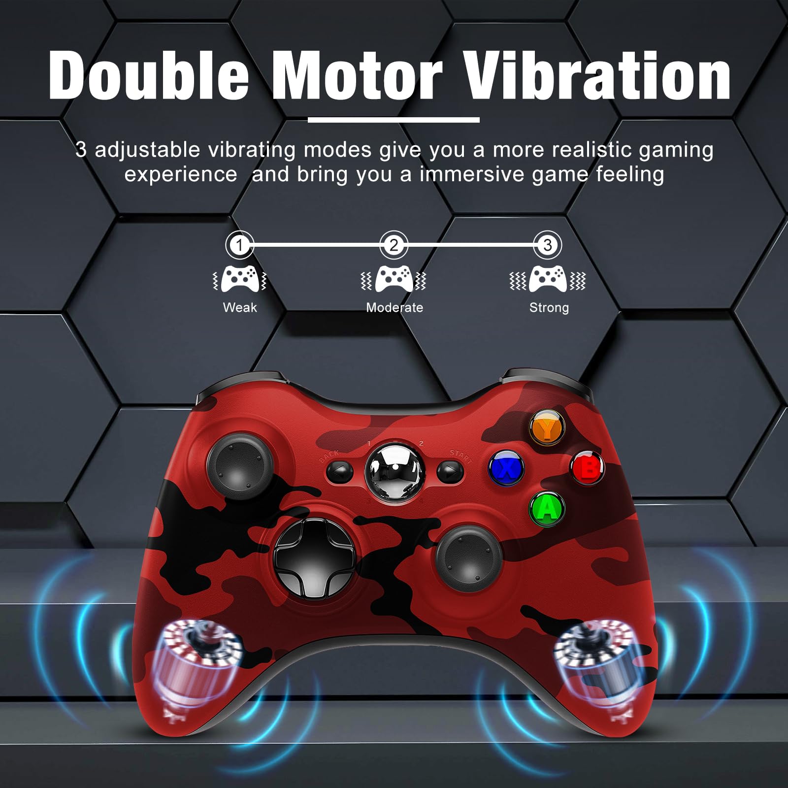 BUERTT Wireless Controller for Xbox 360, 2.4GHZ Game Joystick Controller Gamepad for Xbox 360 & Slim Console and PC Windows 7/8/10,No Audio Jack,Camo Red