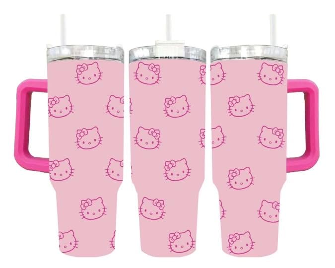 Generic Insulated 40oz Tumbler with Handle and Straw Lid, Insulated Cup Reusable Stainless Steel Water Bottle Cup for Hot or Cold Beverages Pink Kitty (Pink) …