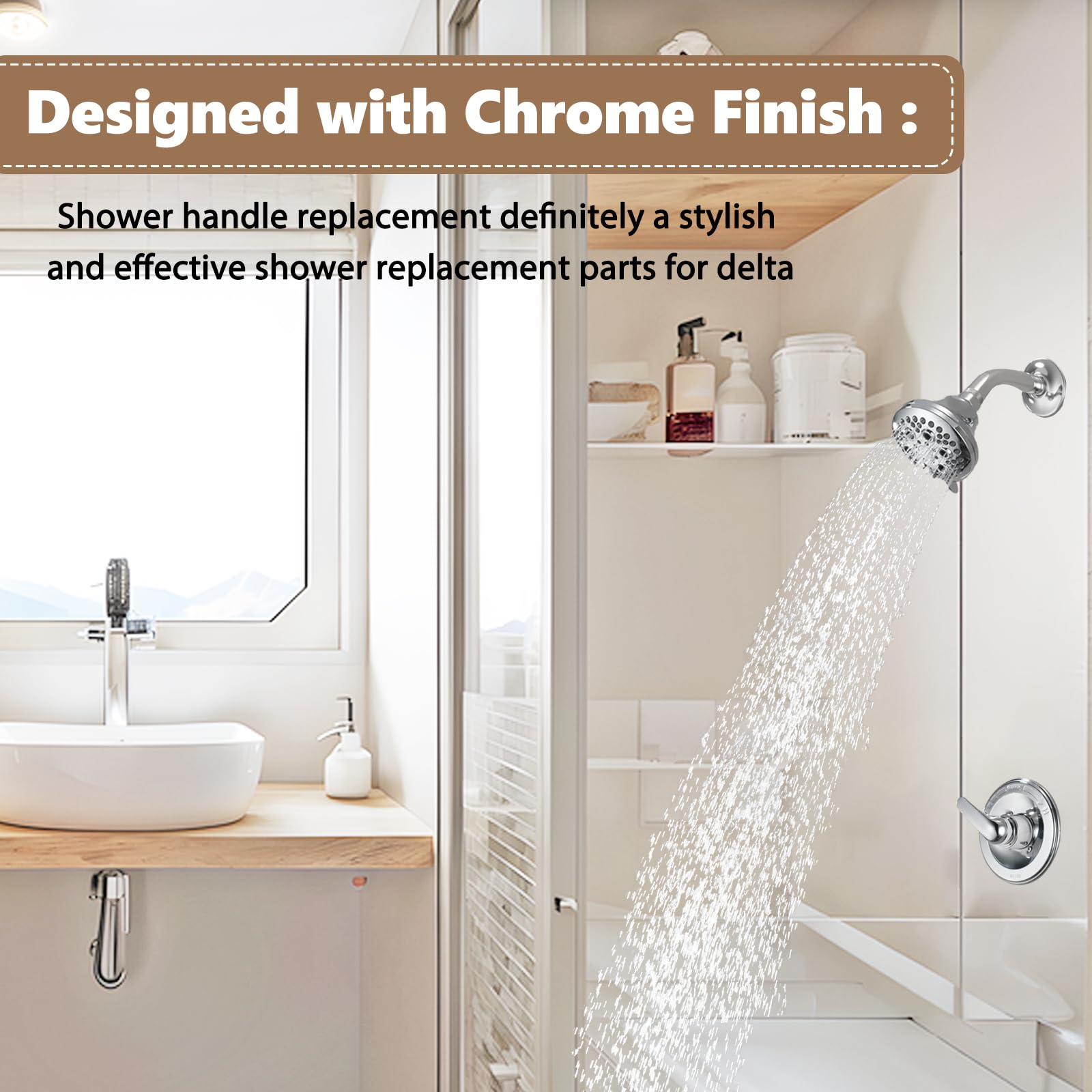 H79 Faucet Handle Compatible with Delta Tub & Shower Single Metal Lever Handle, Shower Handle Replacement for Delta 1300/1400 Series Tub Faucet, Shower Replacement Parts with Screw & Wrench