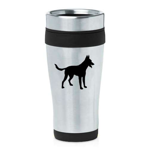 16oz Insulated Stainless Steel Travel Mug Coffee Mug Tumbler Belgian Malinois (Black)