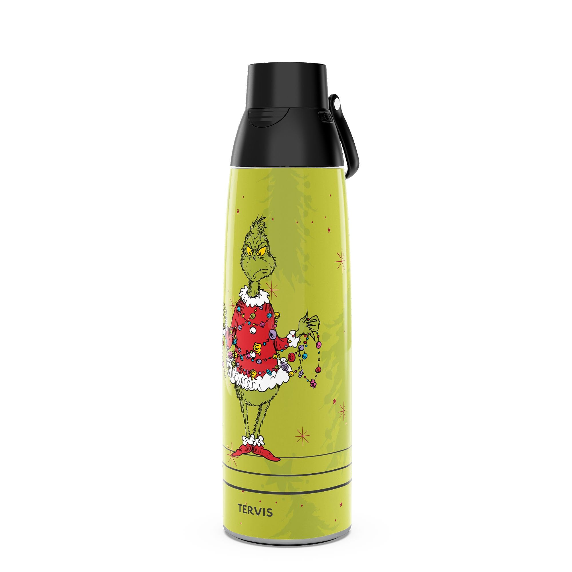 Tervis Venture Water Bottle Dr. Seuss - Grinchy Gleam Triple Walled Insulated Tumbler Travel Cup Keeps Drinks Cold & Hot, 36oz, Stainless Steel