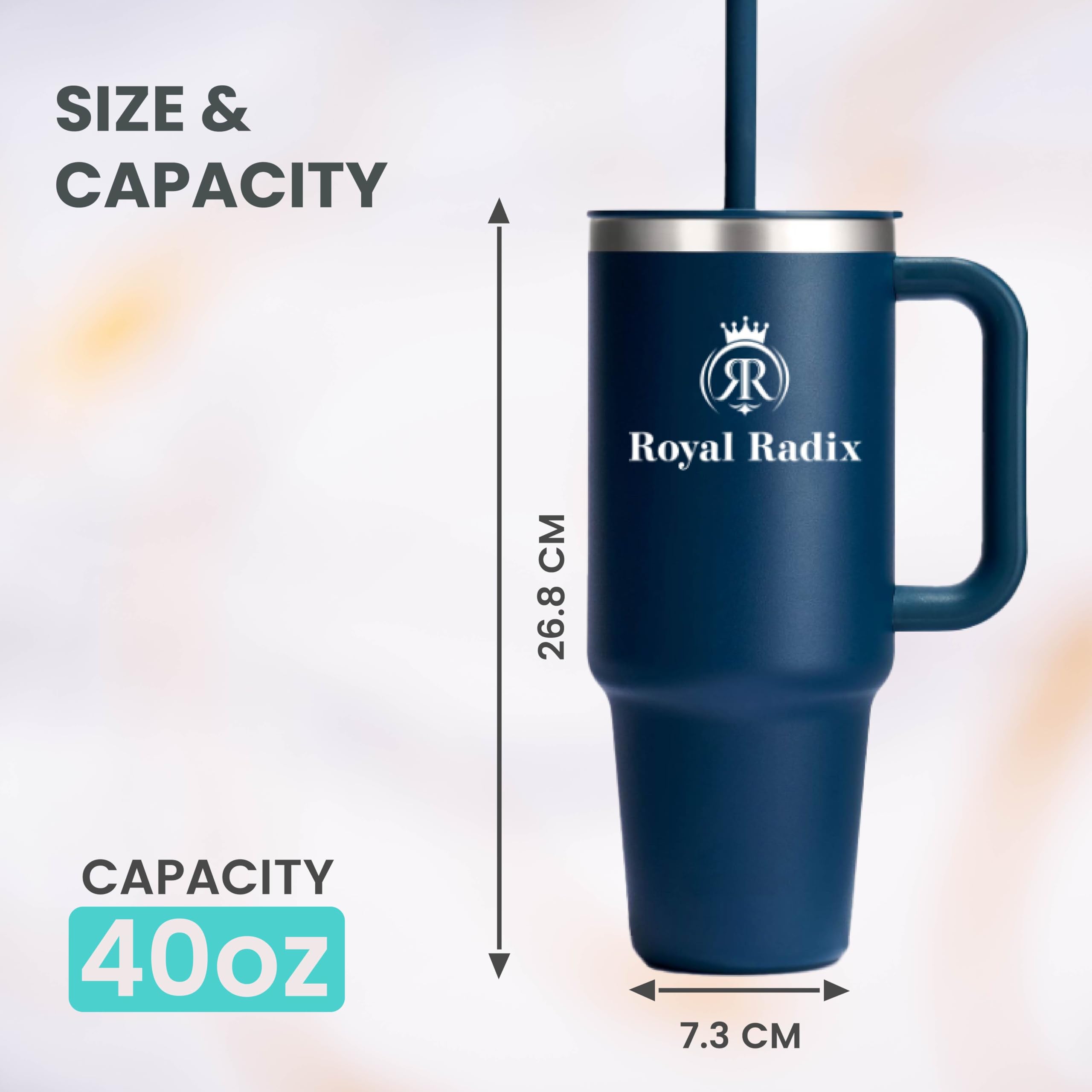 Royal Radix 40oz Insulated Tumbler with Handle & Straw, Stainless Steel Travel Mug, Leak-Proof, Hot & Cold Beverage Cup, BPA-Free, Dishwasher Safe, for Coffee & Water