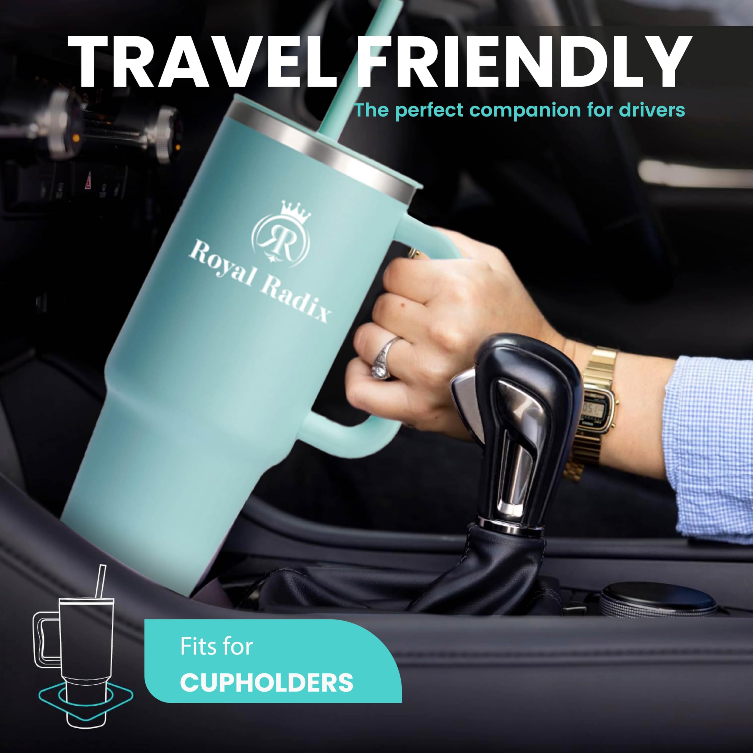 Royal Radix 40oz Insulated Tumbler with Handle & Straw, Stainless Steel Travel Mug, Leak-Proof, Hot & Cold Beverage Cup, BPA-Free, Dishwasher Safe, for Coffee & Water