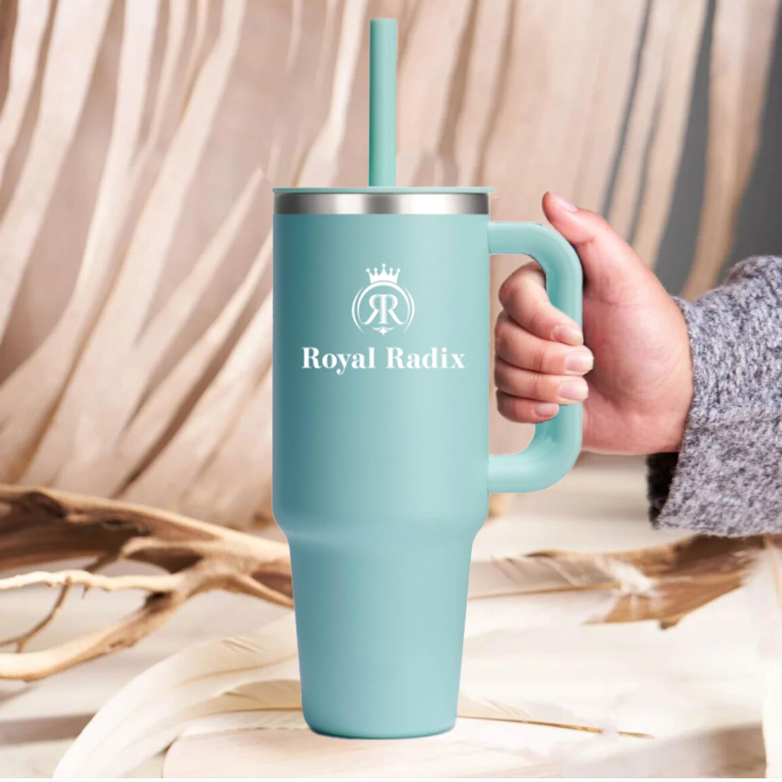Royal Radix 40oz Insulated Tumbler with Handle & Straw, Stainless Steel Travel Mug, Leak-Proof, Hot & Cold Beverage Cup, BPA-Free, Dishwasher Safe, for Coffee & Water