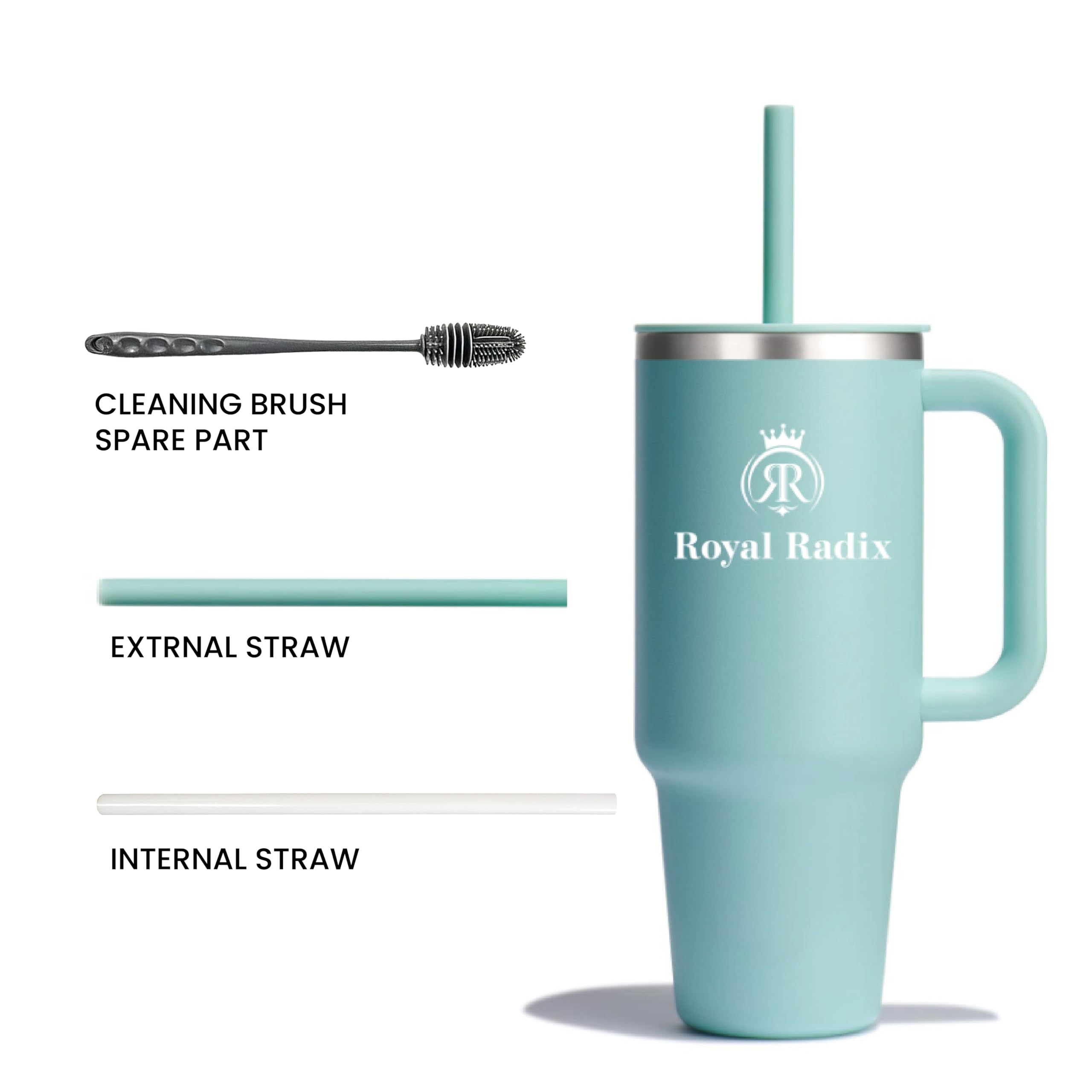 Royal Radix 40oz Insulated Tumbler with Handle & Straw, Stainless Steel Travel Mug, Leak-Proof, Hot & Cold Beverage Cup, BPA-Free, Dishwasher Safe, for Coffee & Water