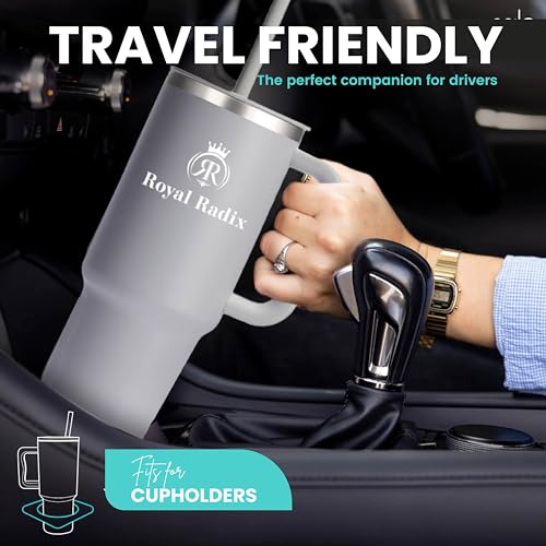 Royal Radix 40oz Insulated Tumbler with Handle & Straw, Stainless Steel Travel Mug, Leak-Proof, Hot & Cold Beverage Cup, BPA-Free, Dishwasher Safe, for Coffee & Water
