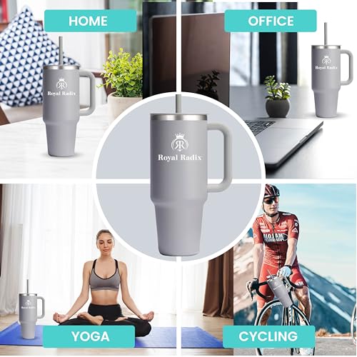 Royal Radix 40oz Insulated Tumbler with Handle & Straw, Stainless Steel Travel Mug, Leak-Proof, Hot & Cold Beverage Cup, BPA-Free, Dishwasher Safe, for Coffee & Water