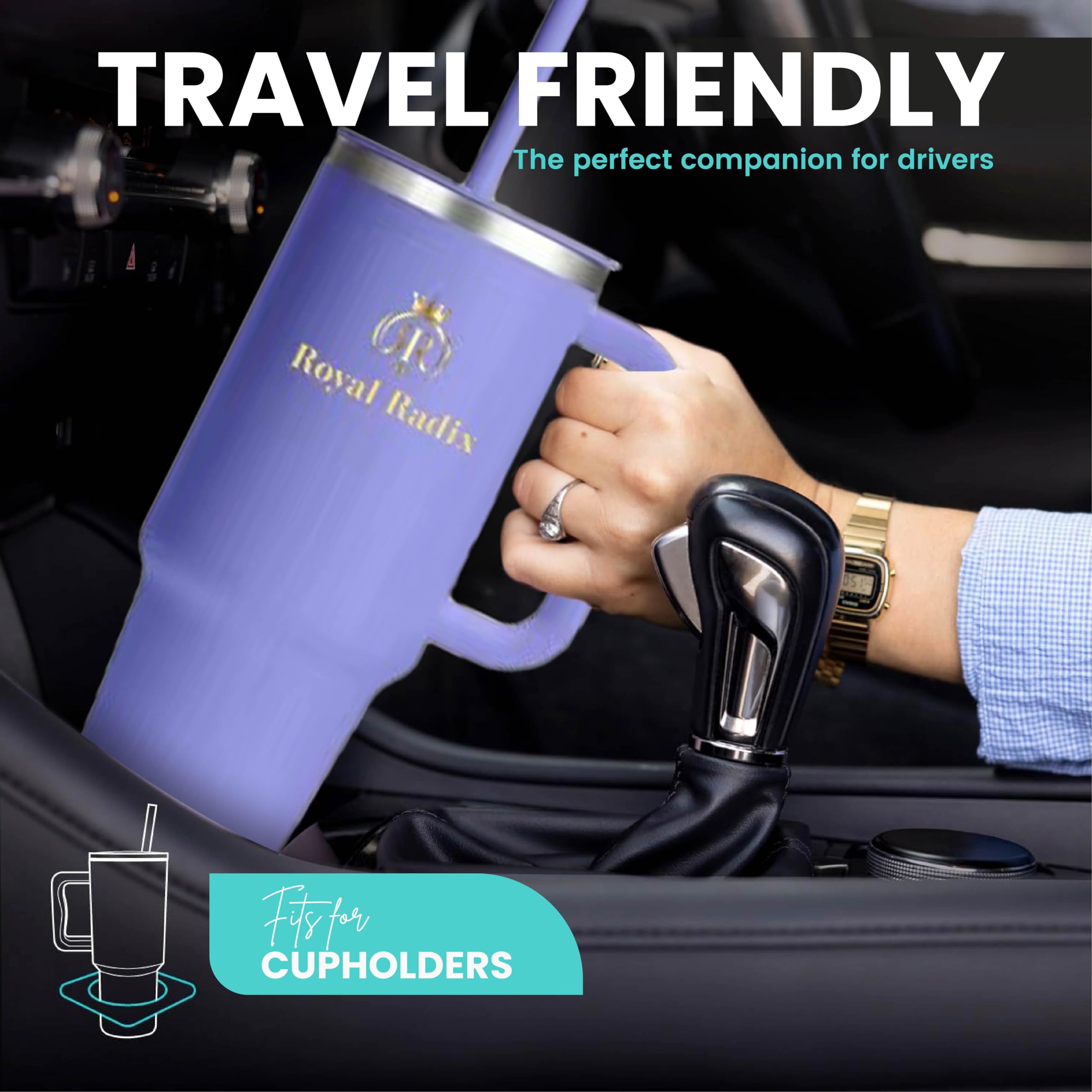 Royal Radix 40oz Insulated Tumbler with Handle & Straw, Stainless Steel Travel Mug, Leak-Proof, Hot & Cold Beverage Cup, BPA-Free, Dishwasher Safe, for Coffee & Water