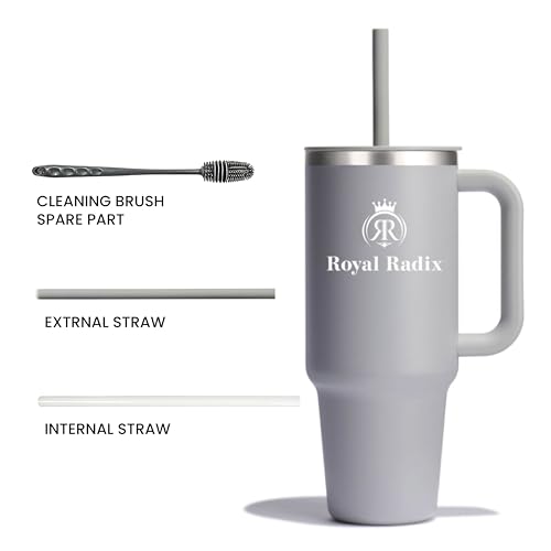 Royal Radix 40oz Insulated Tumbler with Handle & Straw, Stainless Steel Travel Mug, Leak-Proof, Hot & Cold Beverage Cup, BPA-Free, Dishwasher Safe, for Coffee & Water