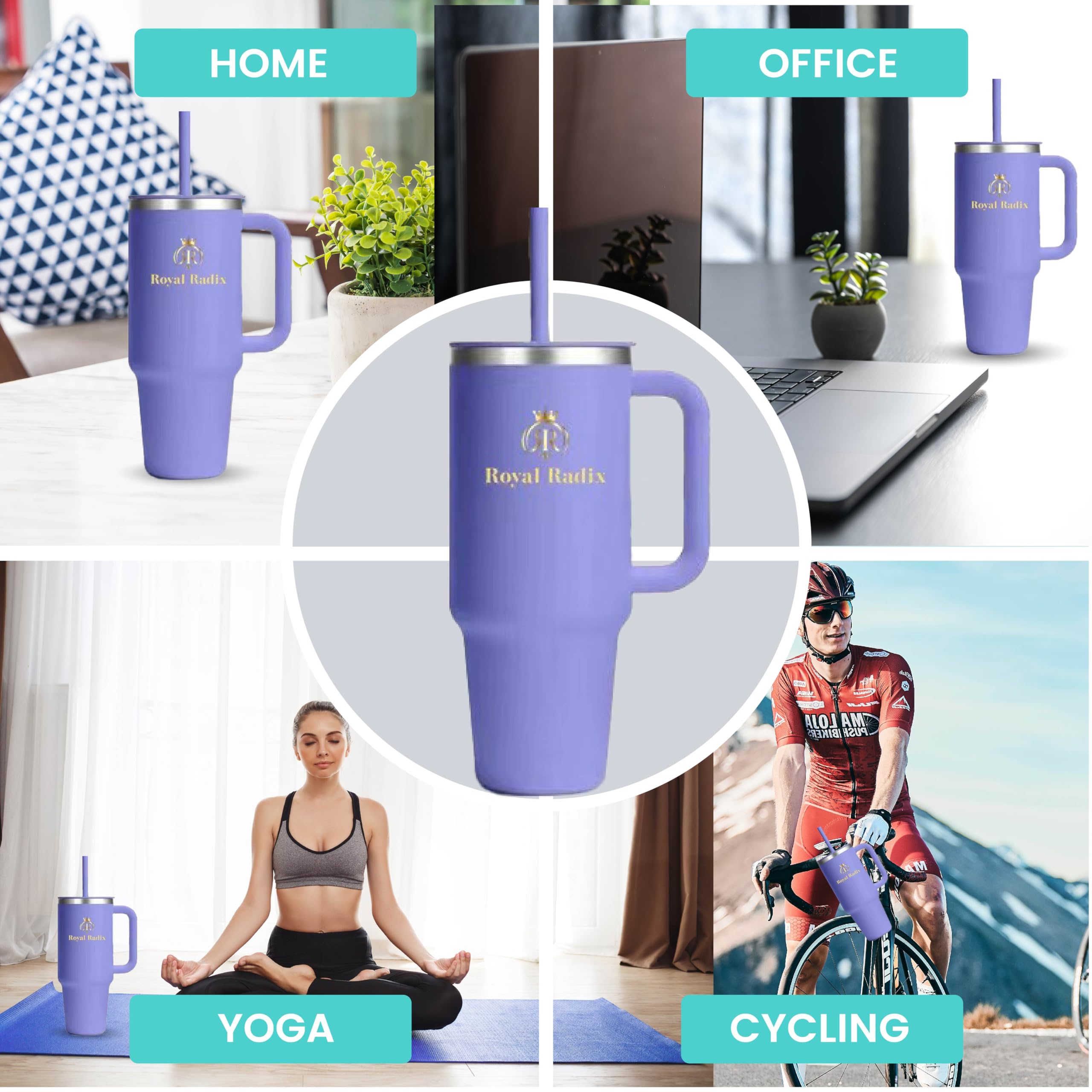 Royal Radix 40oz Insulated Tumbler with Handle & Straw, Stainless Steel Travel Mug, Leak-Proof, Hot & Cold Beverage Cup, BPA-Free, Dishwasher Safe, for Coffee & Water