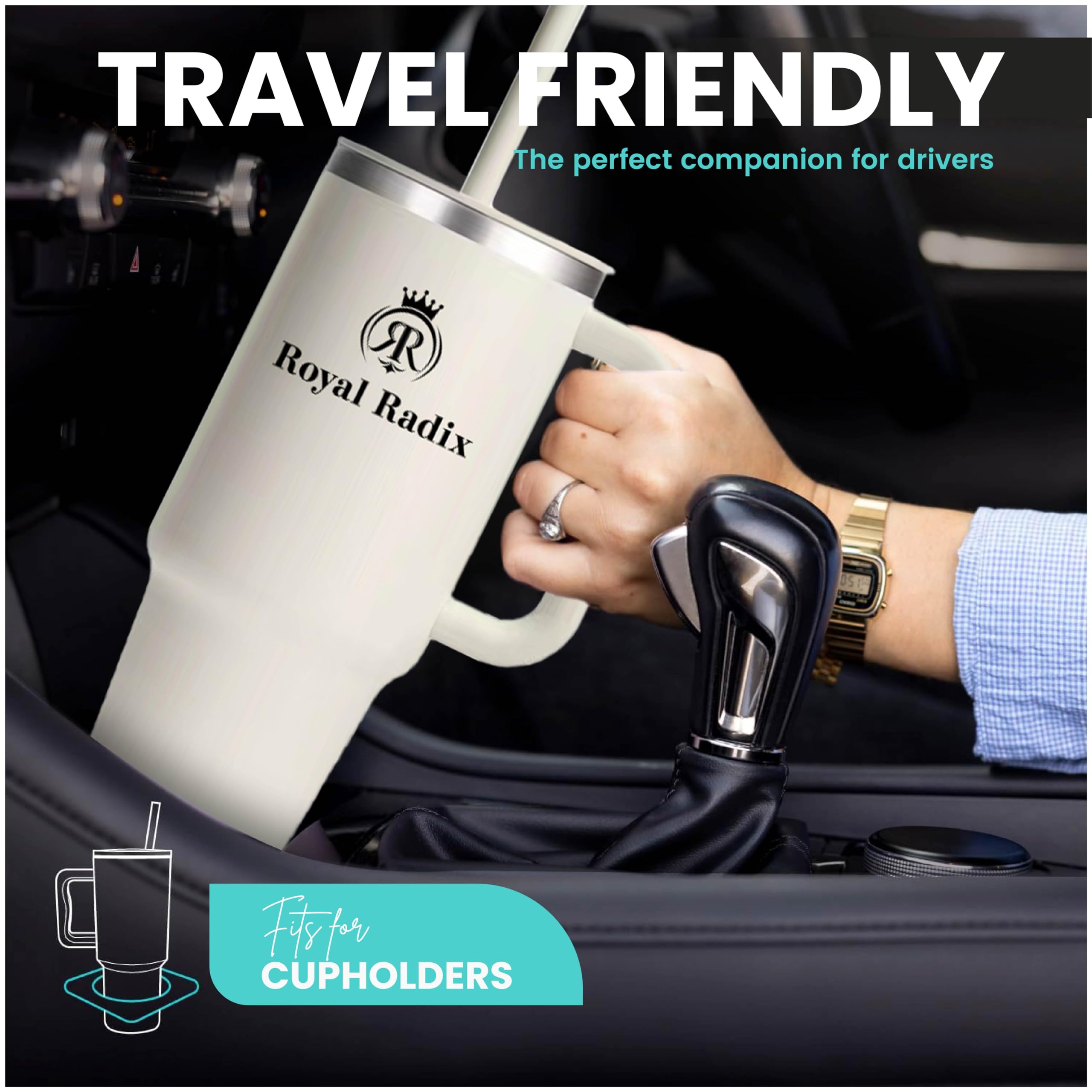 Royal Radix 40oz Insulated Tumbler with Handle & Straw, Stainless Steel Travel Mug, Leak-Proof, Hot & Cold Beverage Cup, BPA-Free, Dishwasher Safe, for Coffee & Water