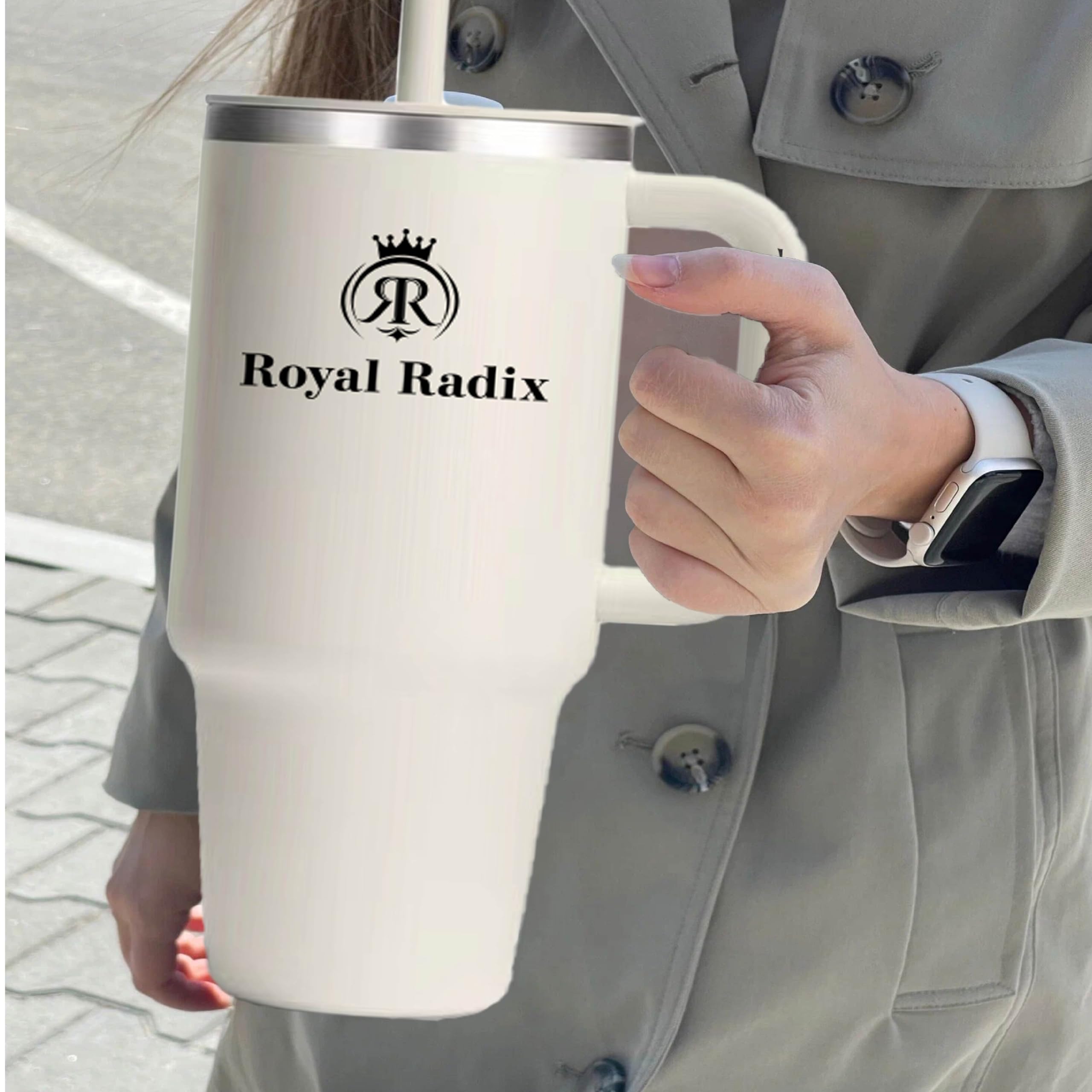 Royal Radix 40oz Insulated Tumbler with Handle & Straw, Stainless Steel Travel Mug, Leak-Proof, Hot & Cold Beverage Cup, BPA-Free, Dishwasher Safe, for Coffee & Water