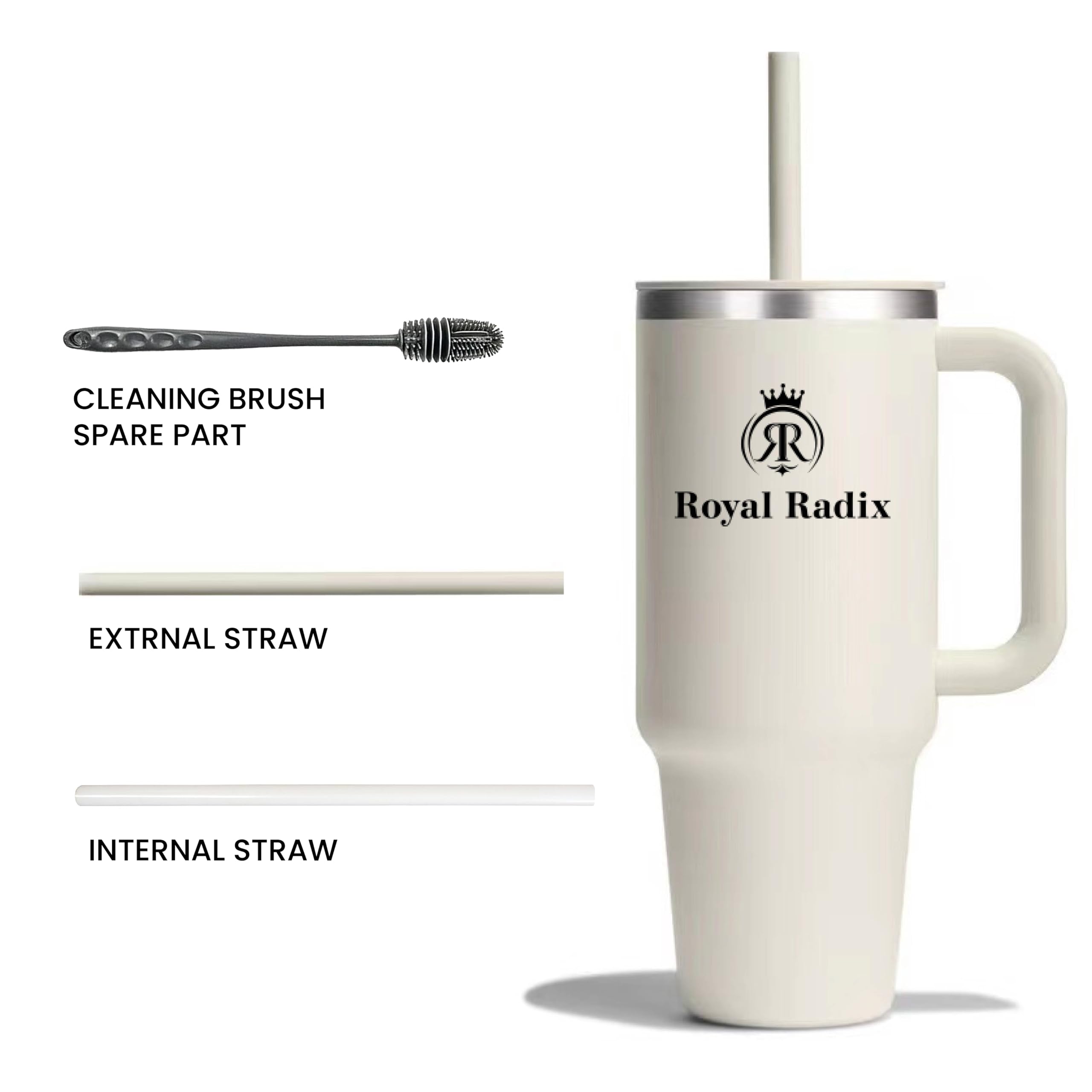 Royal Radix 40oz Insulated Tumbler with Handle & Straw, Stainless Steel Travel Mug, Leak-Proof, Hot & Cold Beverage Cup, BPA-Free, Dishwasher Safe, for Coffee & Water