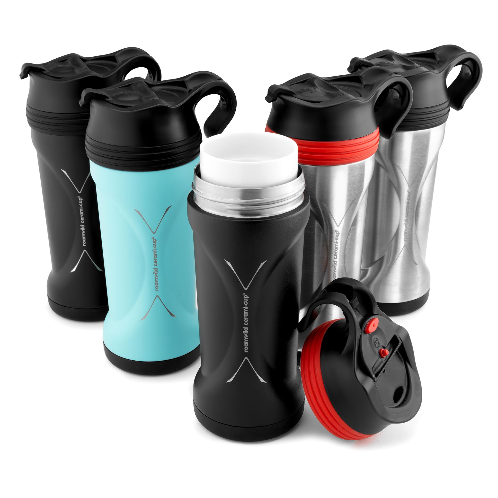 Roamwild Cerami Cup 16oz / 455ml – With Unique Ceramic Fresh Tasting Inner - Quadruple Thermal Insulation Technology Stainless Steel Travel Mug, BPA-Free, Dishwasher Safe (Black & Red)