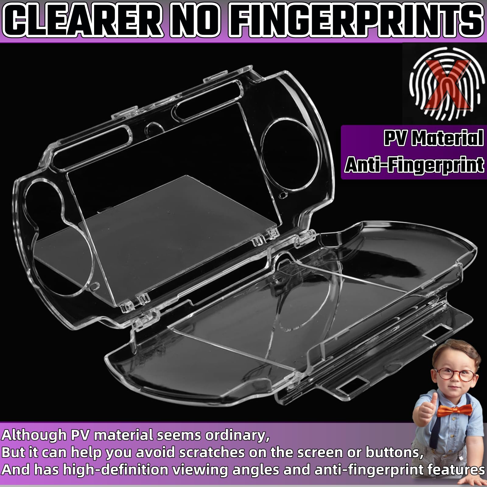 Clear Hard Case for PSP - Full Cover Protector with Clear Display Movie Bracket, Shock/Scratch Resistant (for PSP 2000/3000 Series)