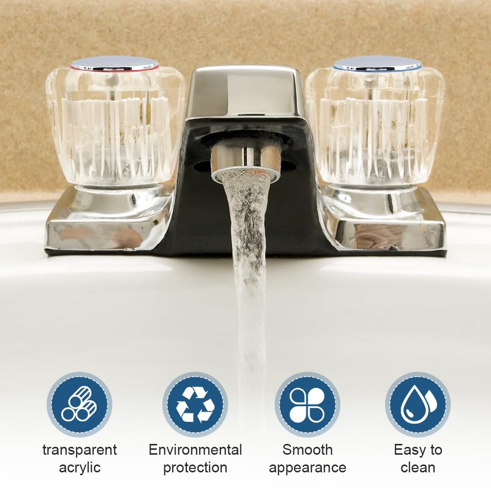Parthan 2 pcs Faucet Handles with Screws, Transparent Acrylic Hot and Cold Faucet Replacement Handles Bathroom Sink Bathtub Faucet Knobs fits D-shaped Hot Cold Faucet Stems(COLOR:1 Red + 1 Blue)
