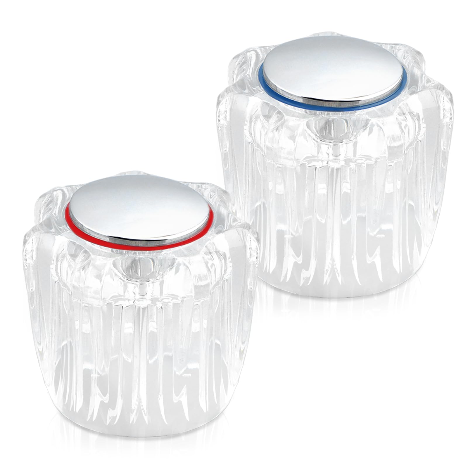 Parthan 2 pcs Faucet Handles with Screws, Transparent Acrylic Hot and Cold Faucet Replacement Handles Bathroom Sink Bathtub Faucet Knobs fits D-shaped Hot Cold Faucet Stems(COLOR:1 Red + 1 Blue)