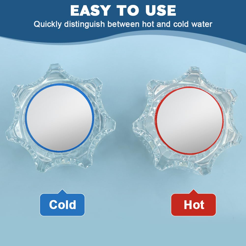 Parthan 2 pcs Faucet Handles with Screws, Transparent Acrylic Hot and Cold Faucet Replacement Handles Bathroom Sink Bathtub Faucet Knobs fits D-shaped Hot Cold Faucet Stems(COLOR:1 Red + 1 Blue)