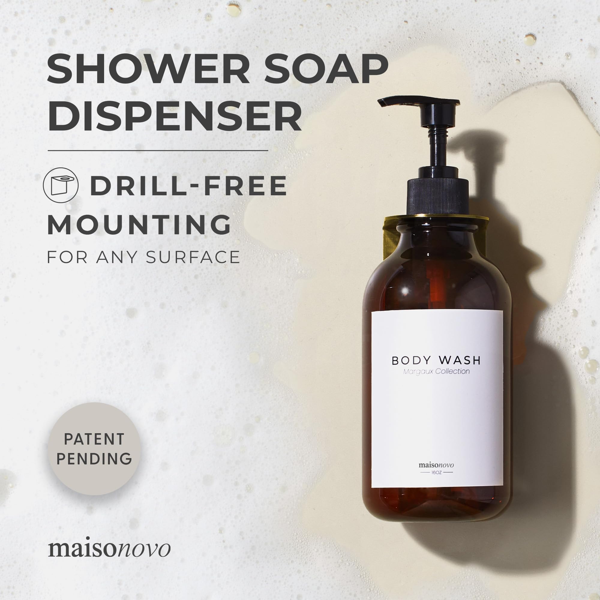 MaisoNovo Shampoo and Conditioner Dispenser with Wall Mounts - 3 Amber Plastic Bottles Black Pump - 4 Mixed Pack Foaming Hand Soap Refill Tablets