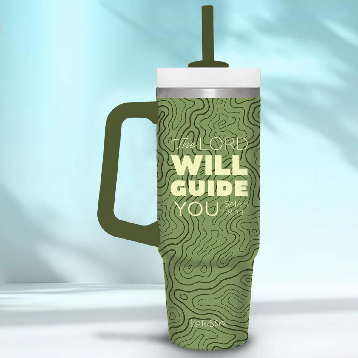 Kerusso Vibrant Green, Black Design 30 Ounce Lidded Stainless Steel Travel Tumbler with Straw, Will Guide You