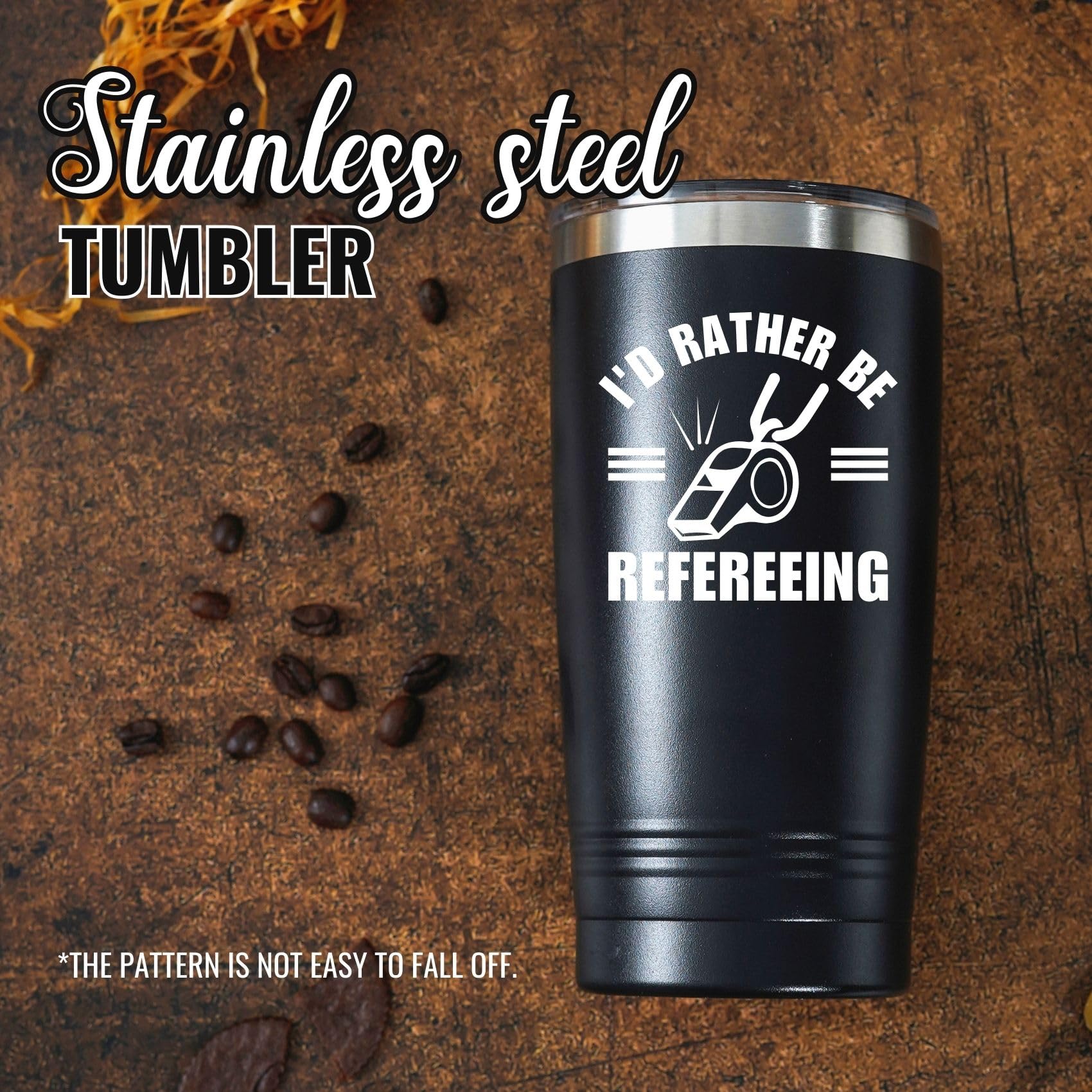 Onebttl Referee Gifts, Insulated 20oz Stainless Steel Travel Tumbler with Lid, Gift Box Included, I'd Rather be Refereeing