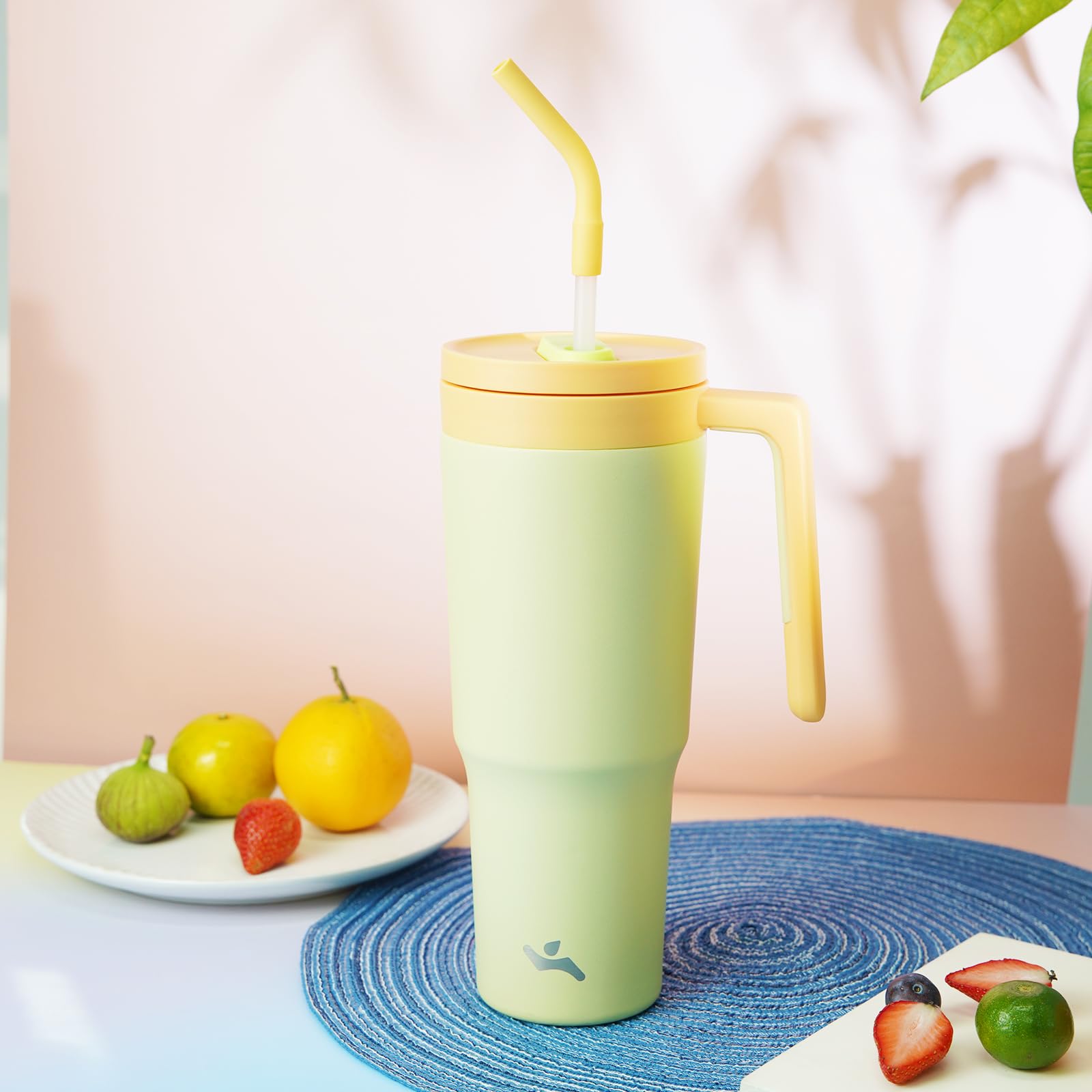 Konokyo Insulated Tumbler with Handle and Straw,40 OZ Vacuum Stainless Steel Water Bottle Travel Mug Metal Cup with Fruit Diffuser,Dark Blue