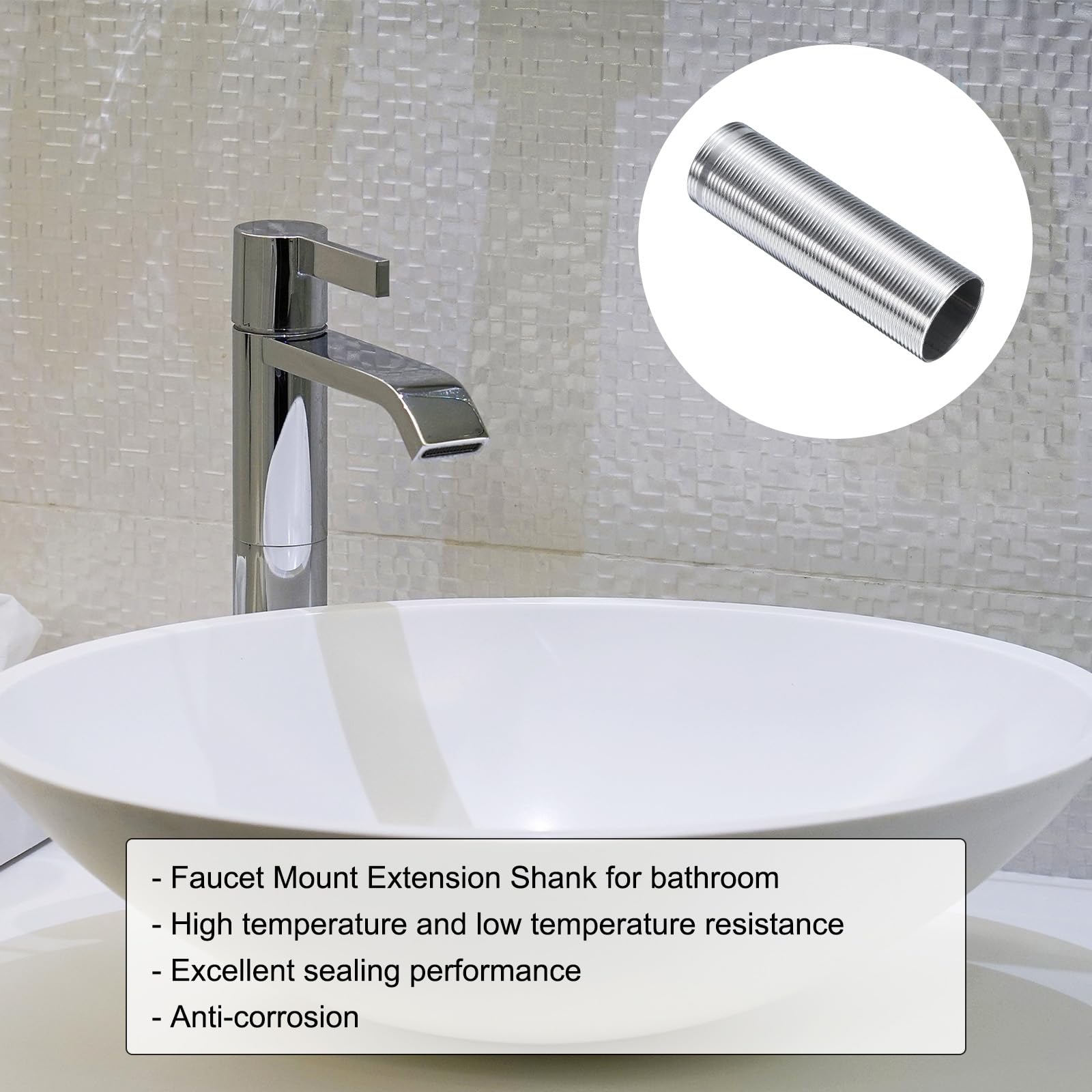 uxcell 4" Faucet Mount Extension Shank, Stainless Steel Threaded Pipe Lengthen Mounting Shank, Lengthen Fixed High Foot with PTFE Tape