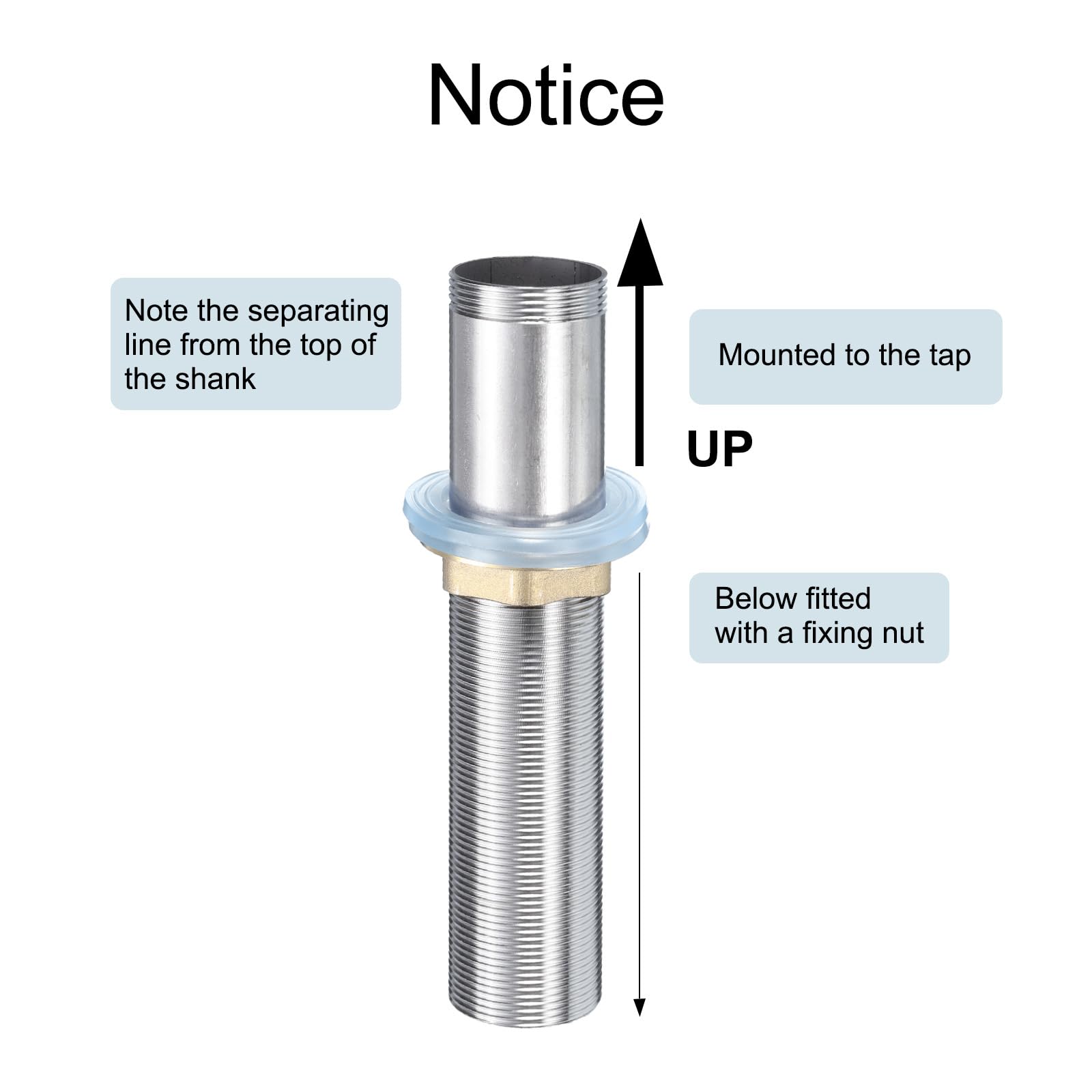 uxcell 6" Faucet Mount Extension Shank Stainless Steel Threaded Pipe Lengthen Mounting Shank Lengthen Fixed High Foot with Nut and Gasket 1PCS