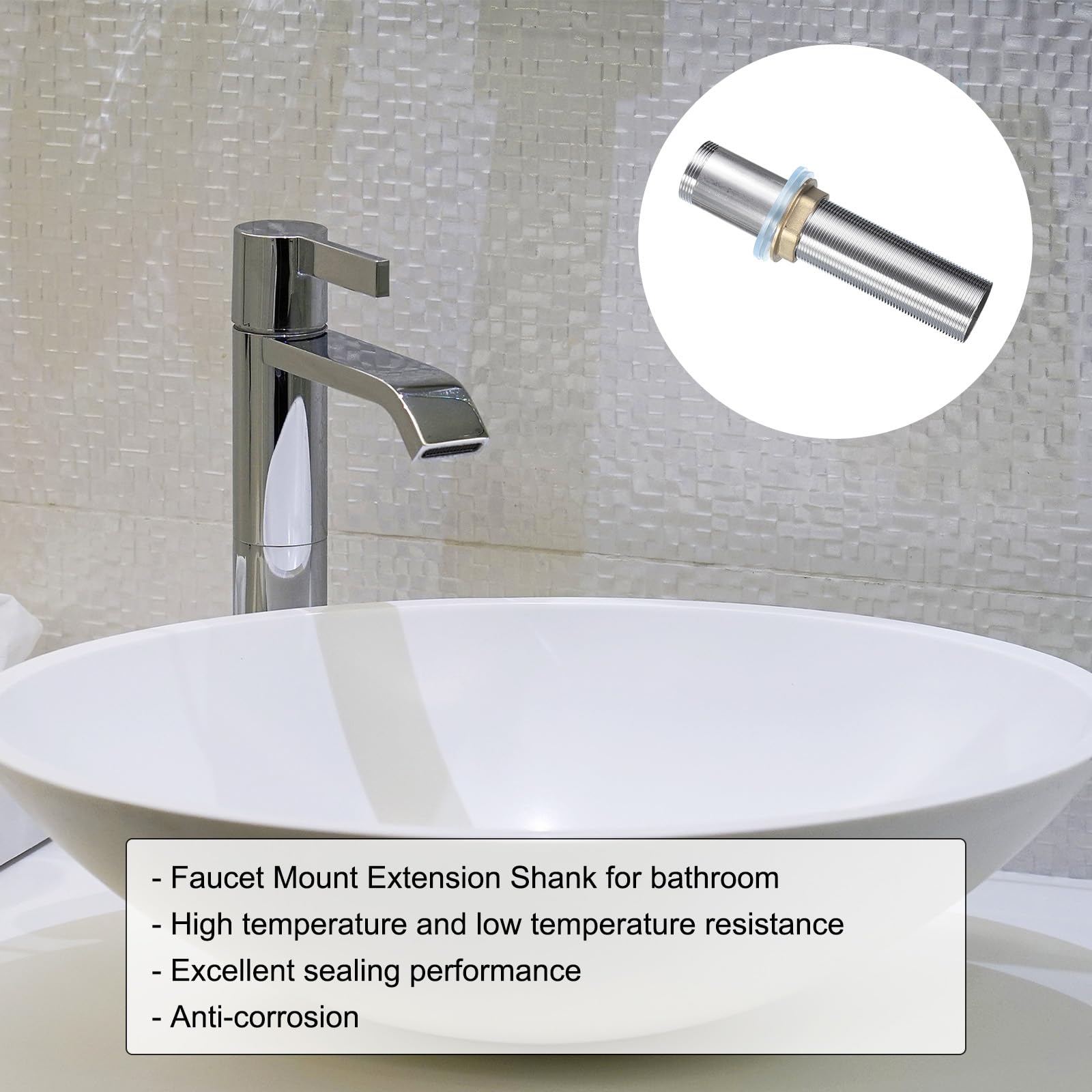 uxcell 6" Faucet Mount Extension Shank Stainless Steel Threaded Pipe Lengthen Mounting Shank Lengthen Fixed High Foot with Nut and Gasket 1PCS