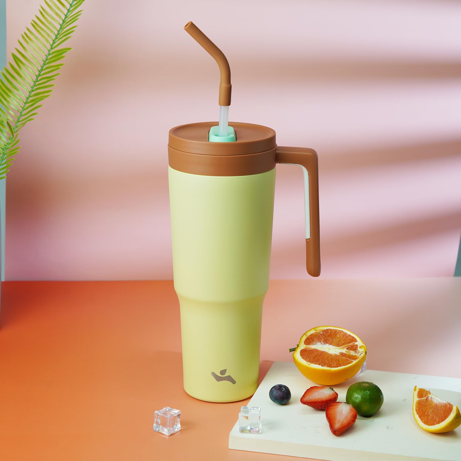 Konokyo Insulated Tumbler with Handle and Straw,40 OZ Vacuum Stainless Steel Water Bottle Travel Mug Metal Cup with Fruit Diffuser,Grey