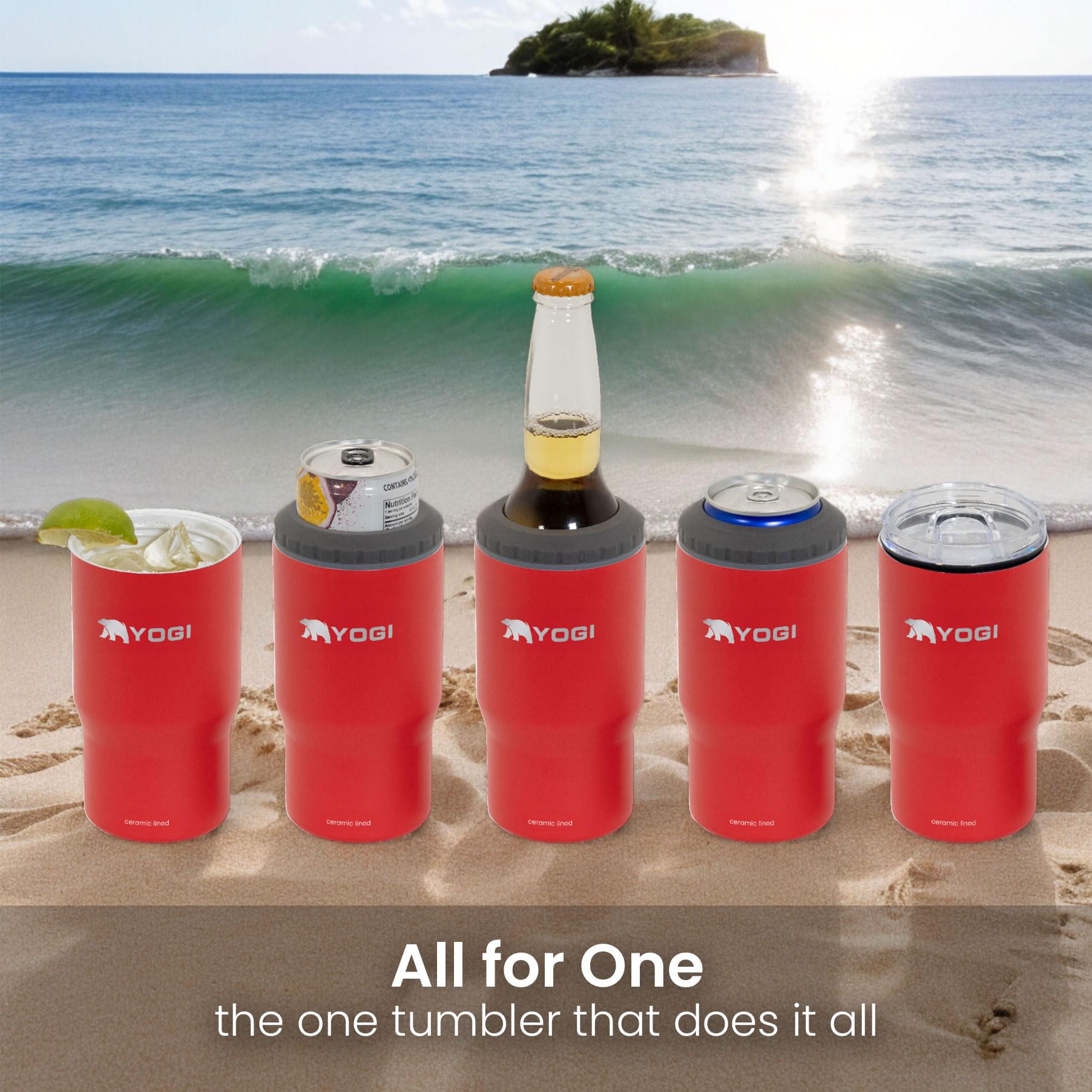 YOGI Voyager One Ceramic Lined All-In-One Tumbler Can Bottle Cooler - 12oz Code Red