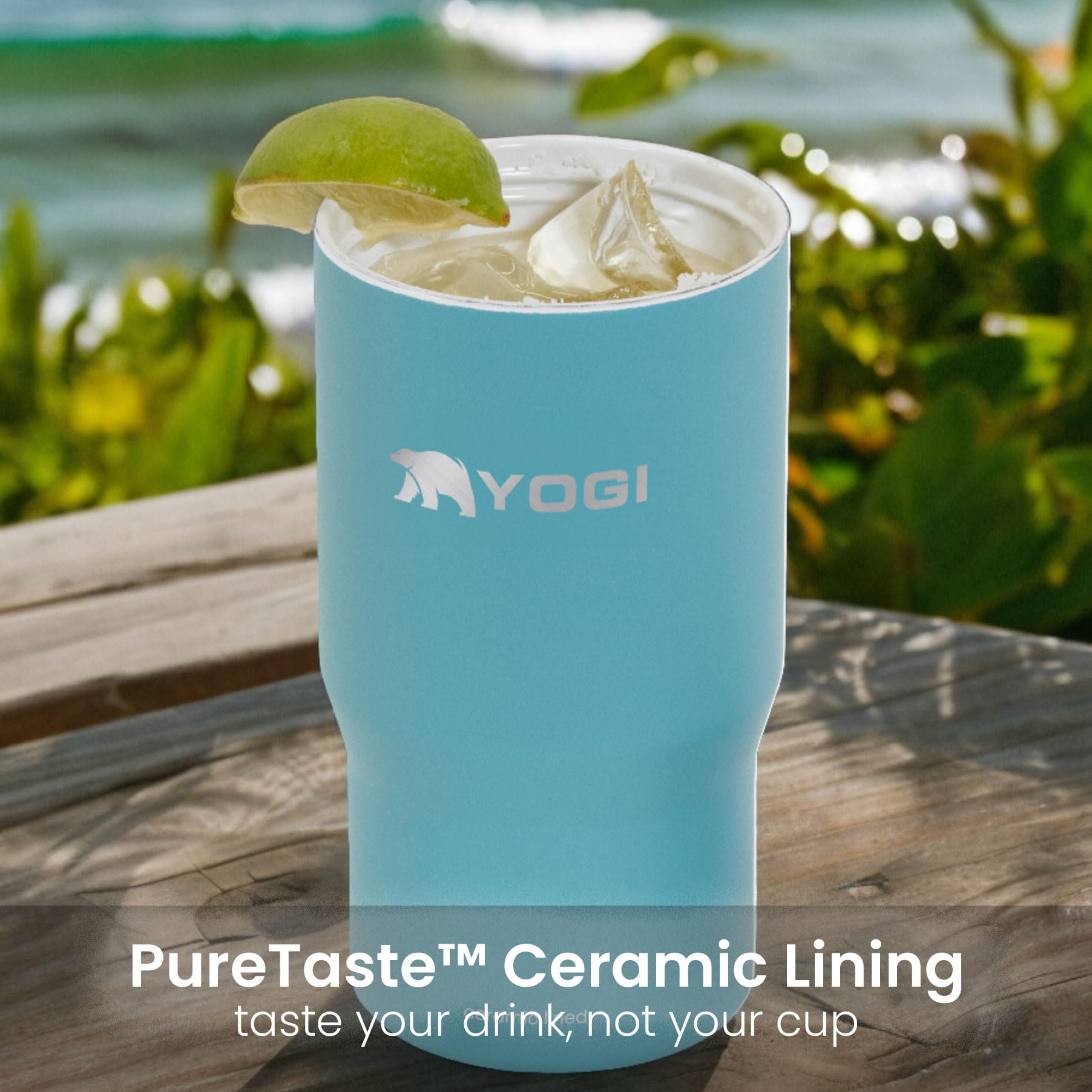 YOGI Voyager One Ceramic Lined All-In-One Tumbler Can Bottle Cooler with Flip-Up Handle - 12oz Limoncello
