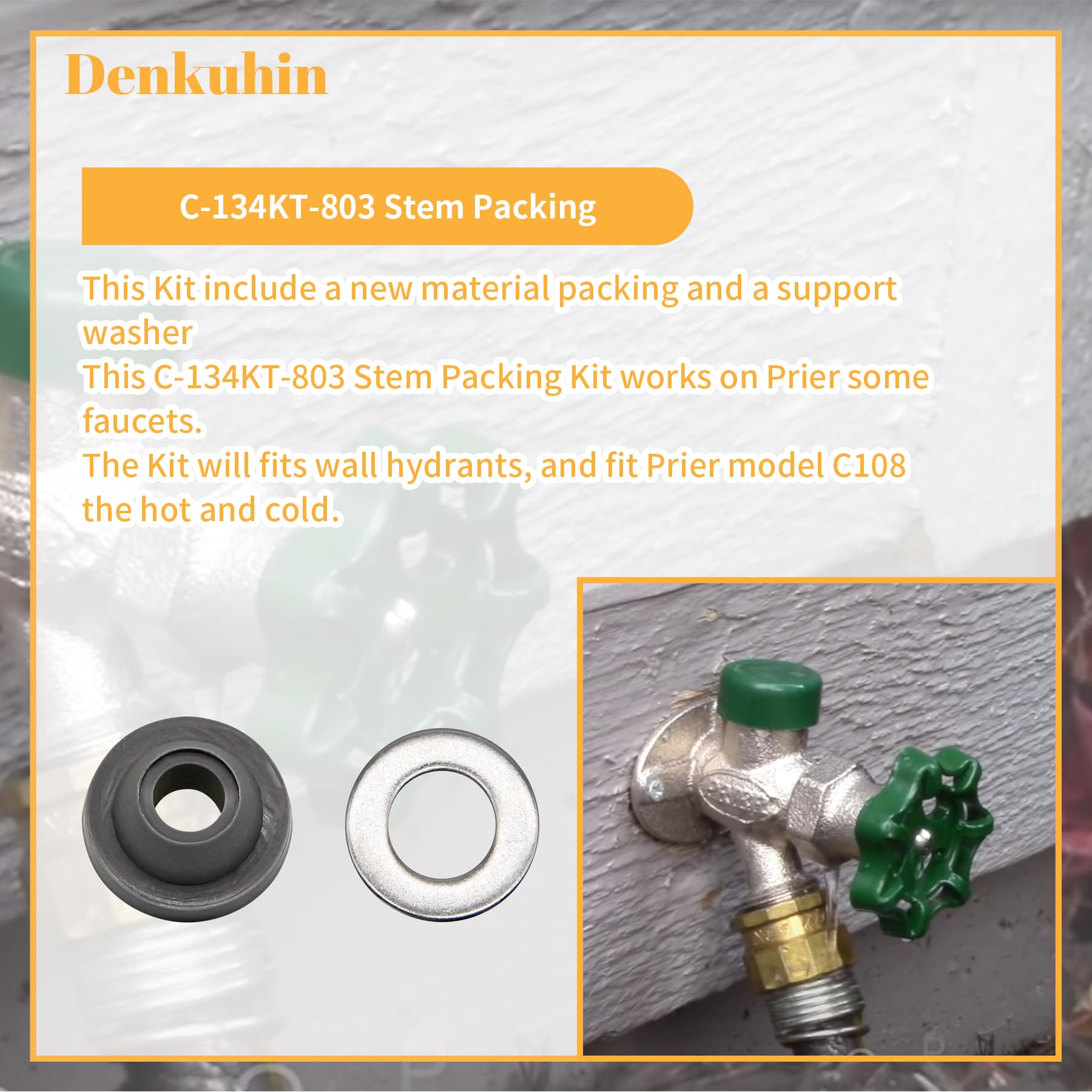 Denkuhin C-134KT-803 Stem Packing Kit Compatible with Wall Hydrant & Prier Model C108 hot and Cold, Replacement for Prier C-134/135/144/154-2 Packs