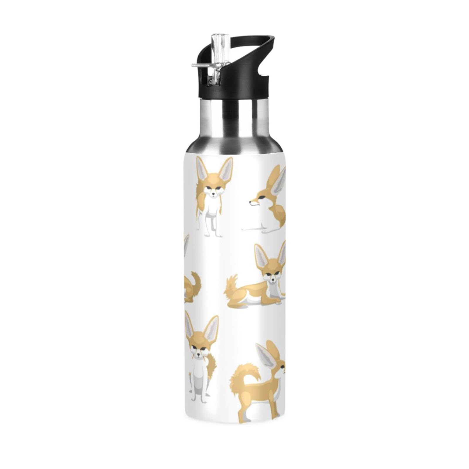 Dussdil Cute Fennec Fox Water Bottle Kid's Vacuum Insulated Tumblers Stainless Steel Cup BPA Free with Handle Straw Lid for Boys Girls Gifts 20 Oz