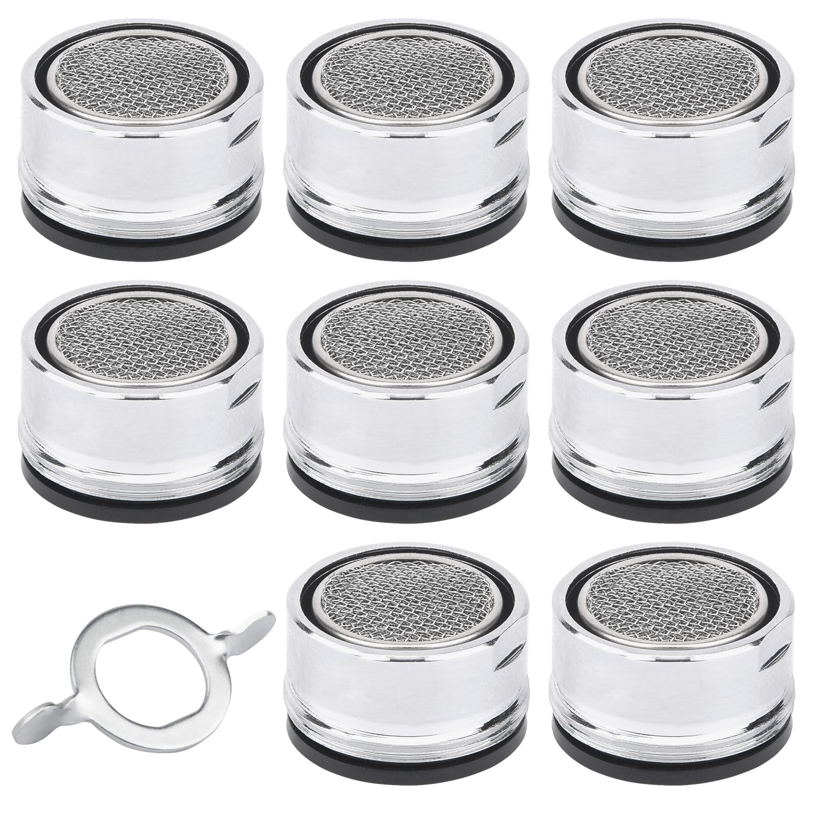 8 Pcs 2.2 GPMBathroom Sink Aerator, Stainless Steel Core Brass Shell Sink Aerator with Washers and Wrench 15/16-Inch 24 mm Male 2.2 GPM Threads Universal Faucet Aerator Standard Parts Replacement