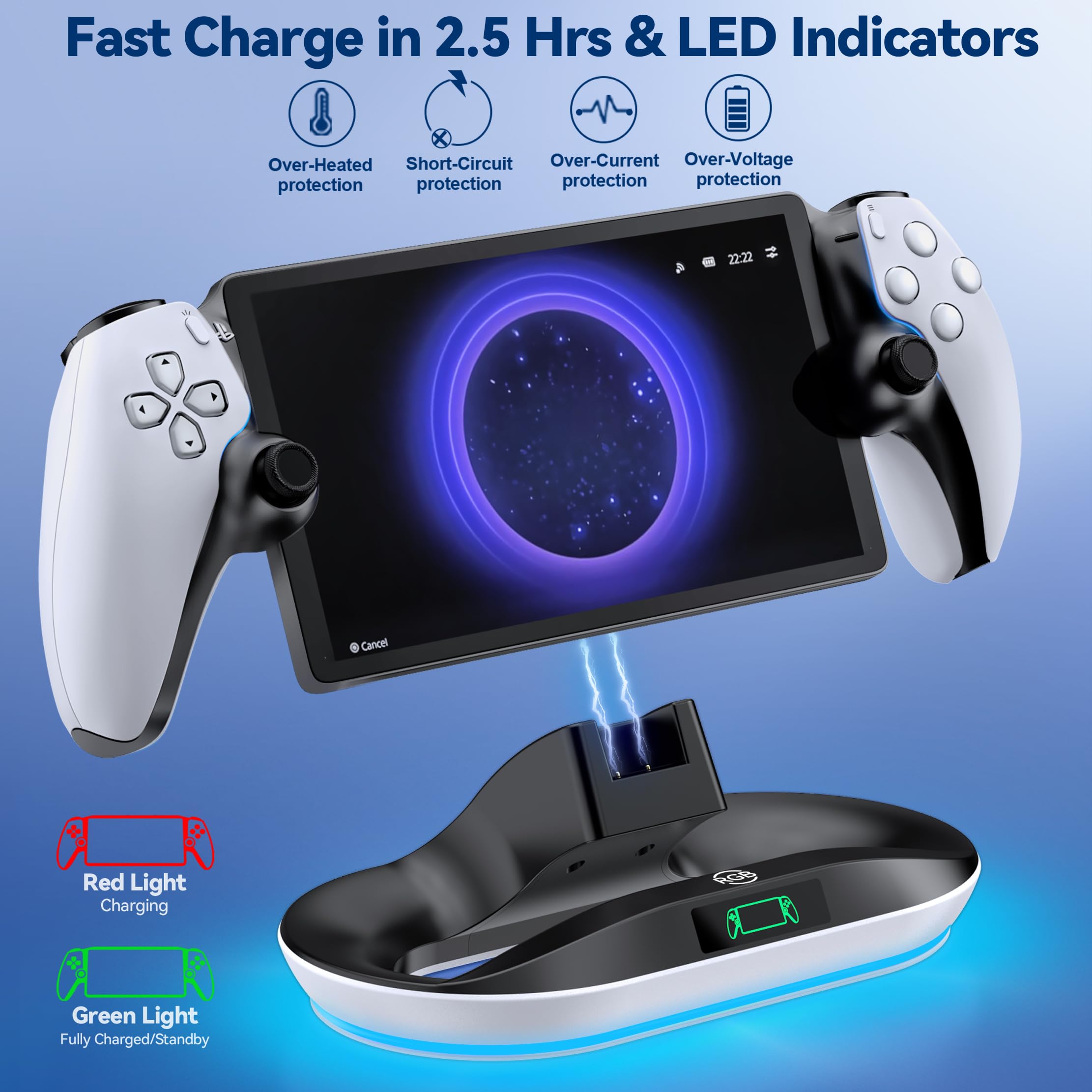 Charging Stand for PS Portal Remote Player, PS Portal Charging Dock with Light Modes, PS Portal Stand Charger, Portal Dock Station with Magnetic Connector, PS Portal Holder Base PSP Consoles