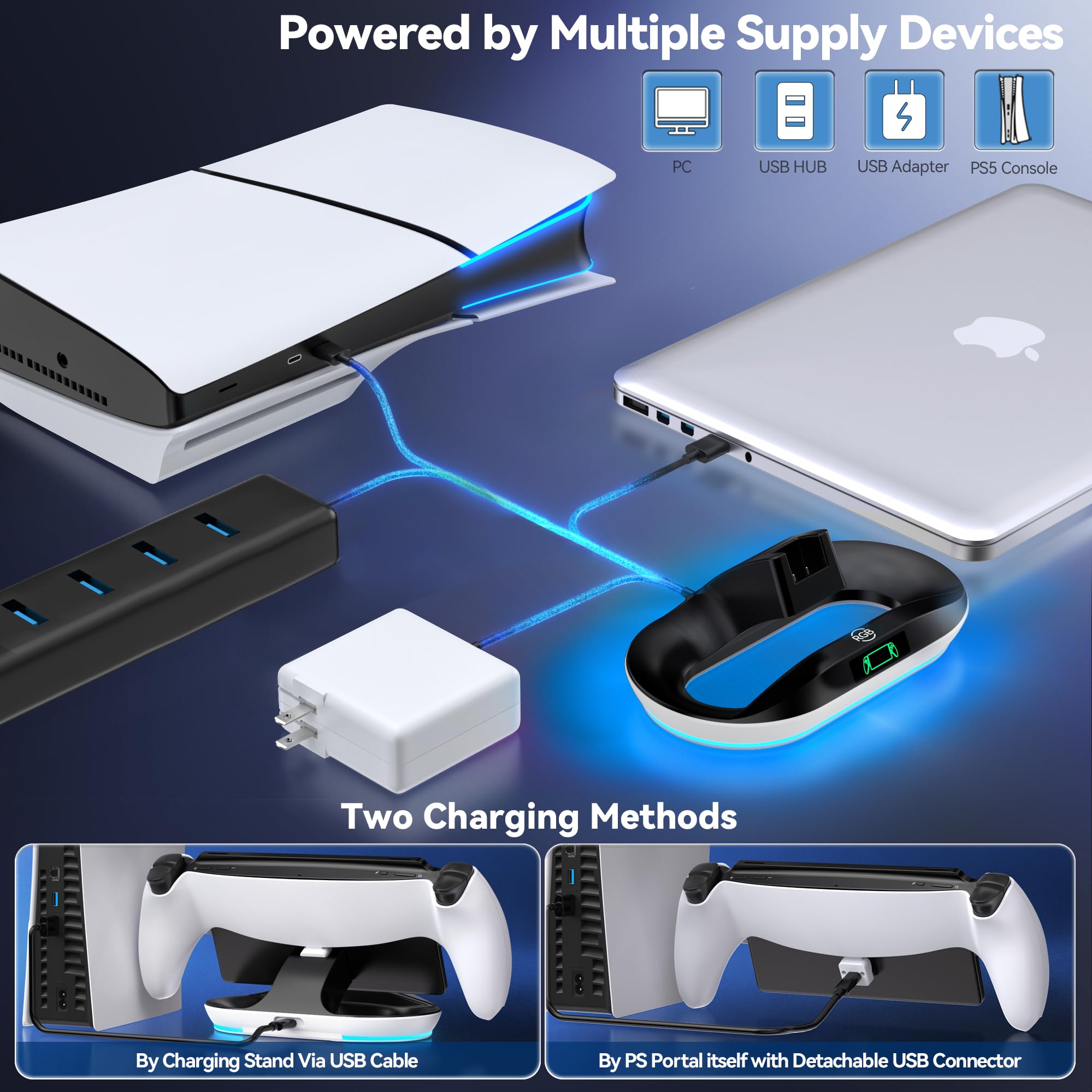 Charging Stand for PS Portal Remote Player, PS Portal Charging Dock with Light Modes, PS Portal Stand Charger, Portal Dock Station with Magnetic Connector, PS Portal Holder Base PSP Consoles