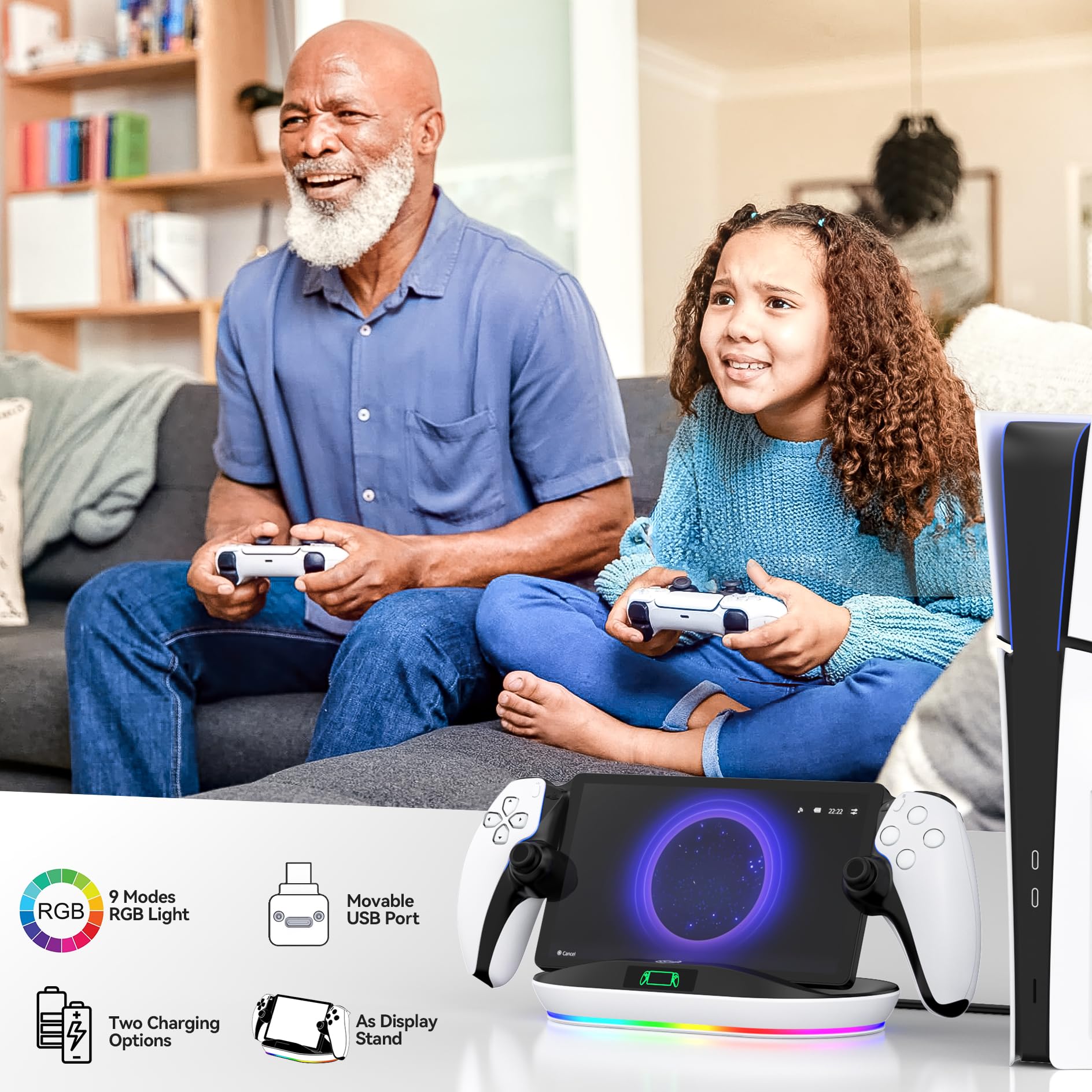 Charging Stand for PS Portal Remote Player, PS Portal Charging Dock with Light Modes, PS Portal Stand Charger, Portal Dock Station with Magnetic Connector, PS Portal Holder Base PSP Consoles