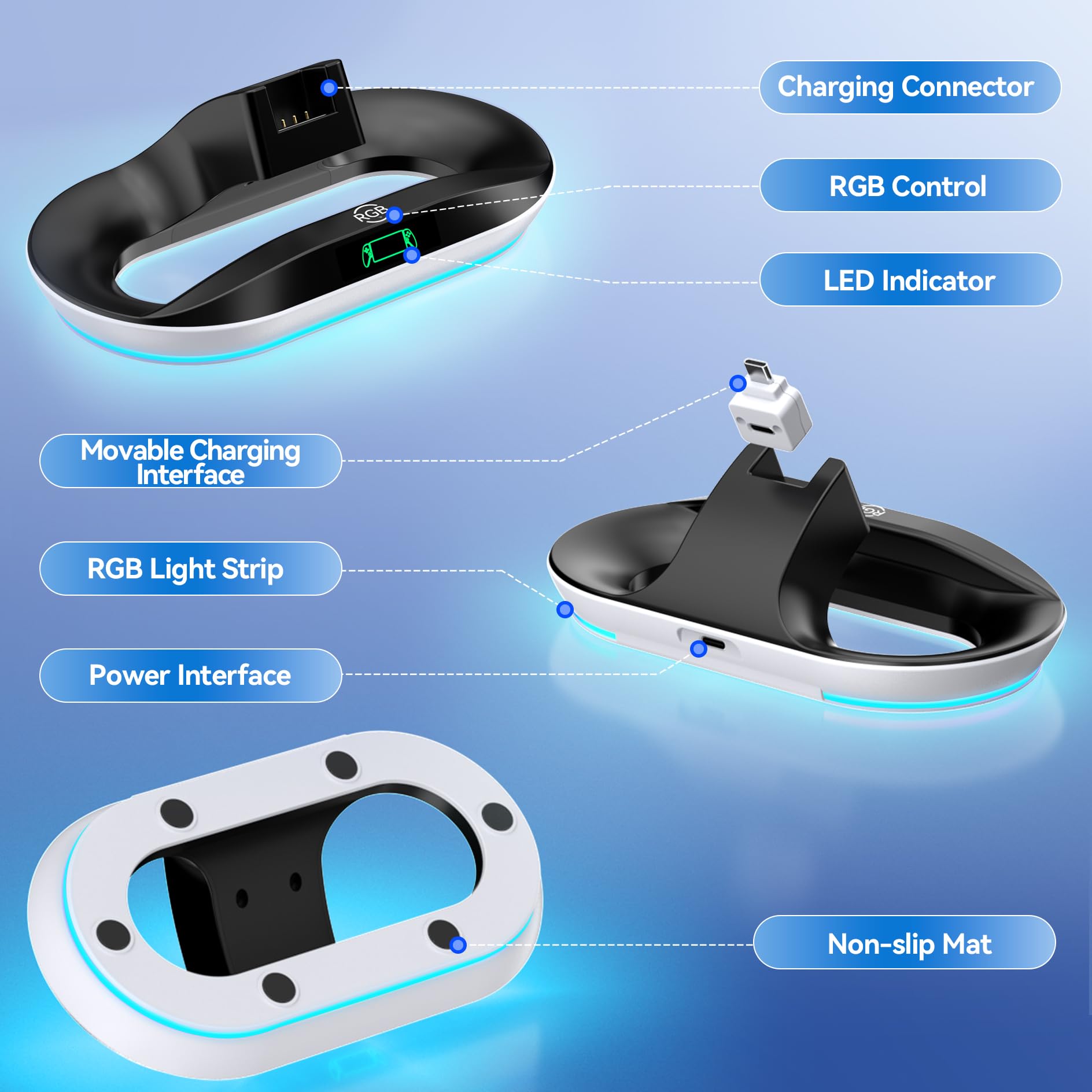 Charging Stand for PS Portal Remote Player, PS Portal Charging Dock with Light Modes, PS Portal Stand Charger, Portal Dock Station with Magnetic Connector, PS Portal Holder Base PSP Consoles