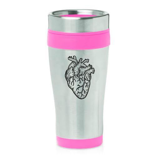 16oz Insulated Stainless Steel Travel Mug Coffee Mug Tumbler Anatomical Heart (Pink)