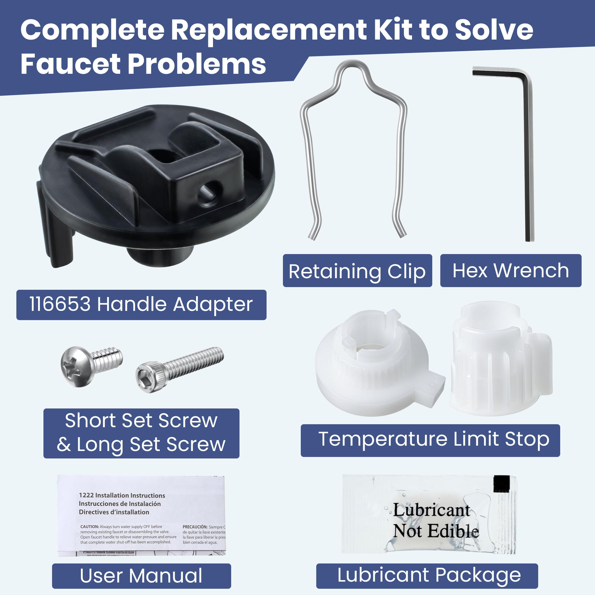 Dreyoo 2 Pack Shower Handle Adapter Kit Replacement for 116653, Compatible with Moen Posi-Temp Single Handle Tub/Shower Faucet Valve Cartridge, Plastic Shower Handle Replacement Accessory Adapter Kit